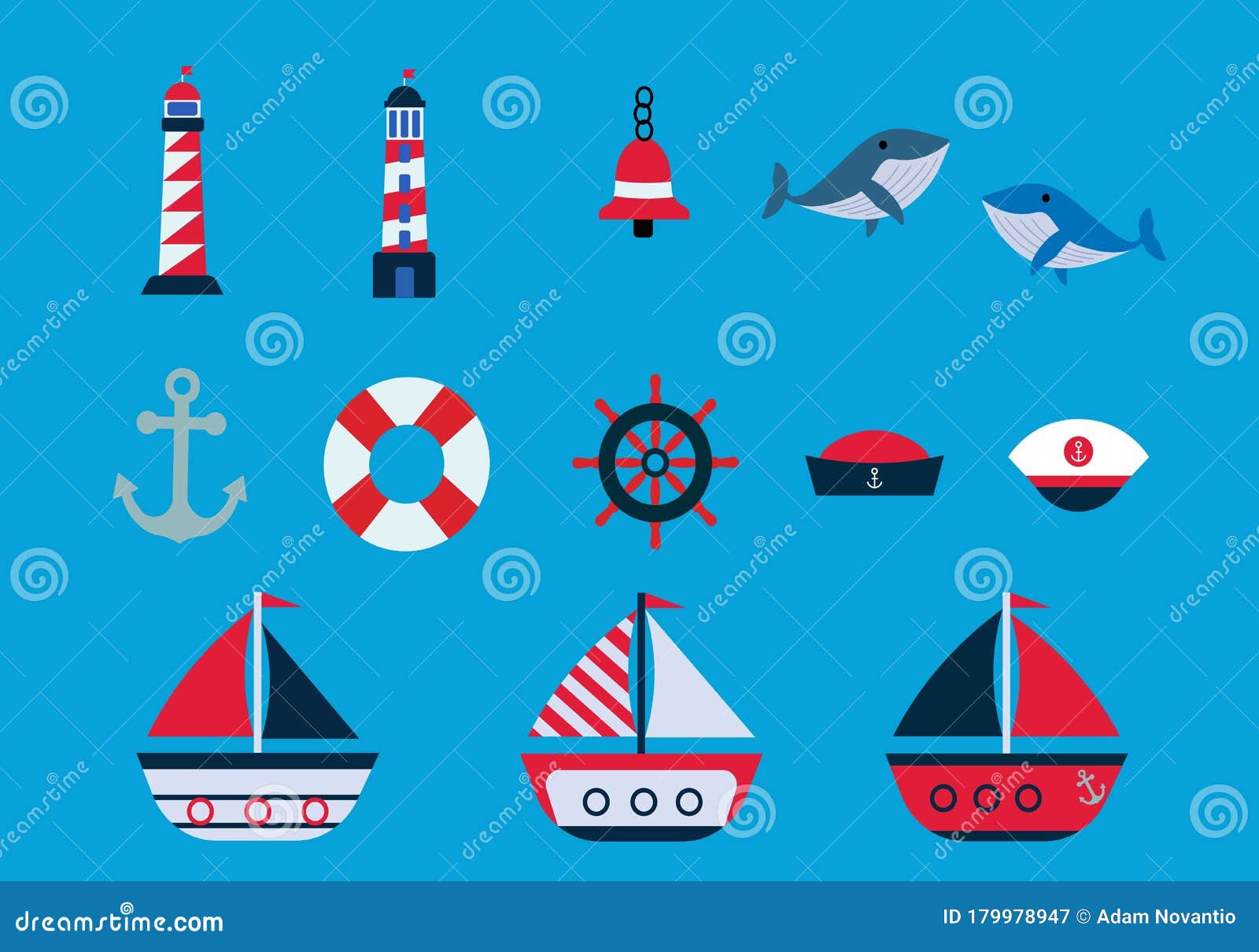 Sailor Marine Element Blue Background Stock Vector - Illustration of ...