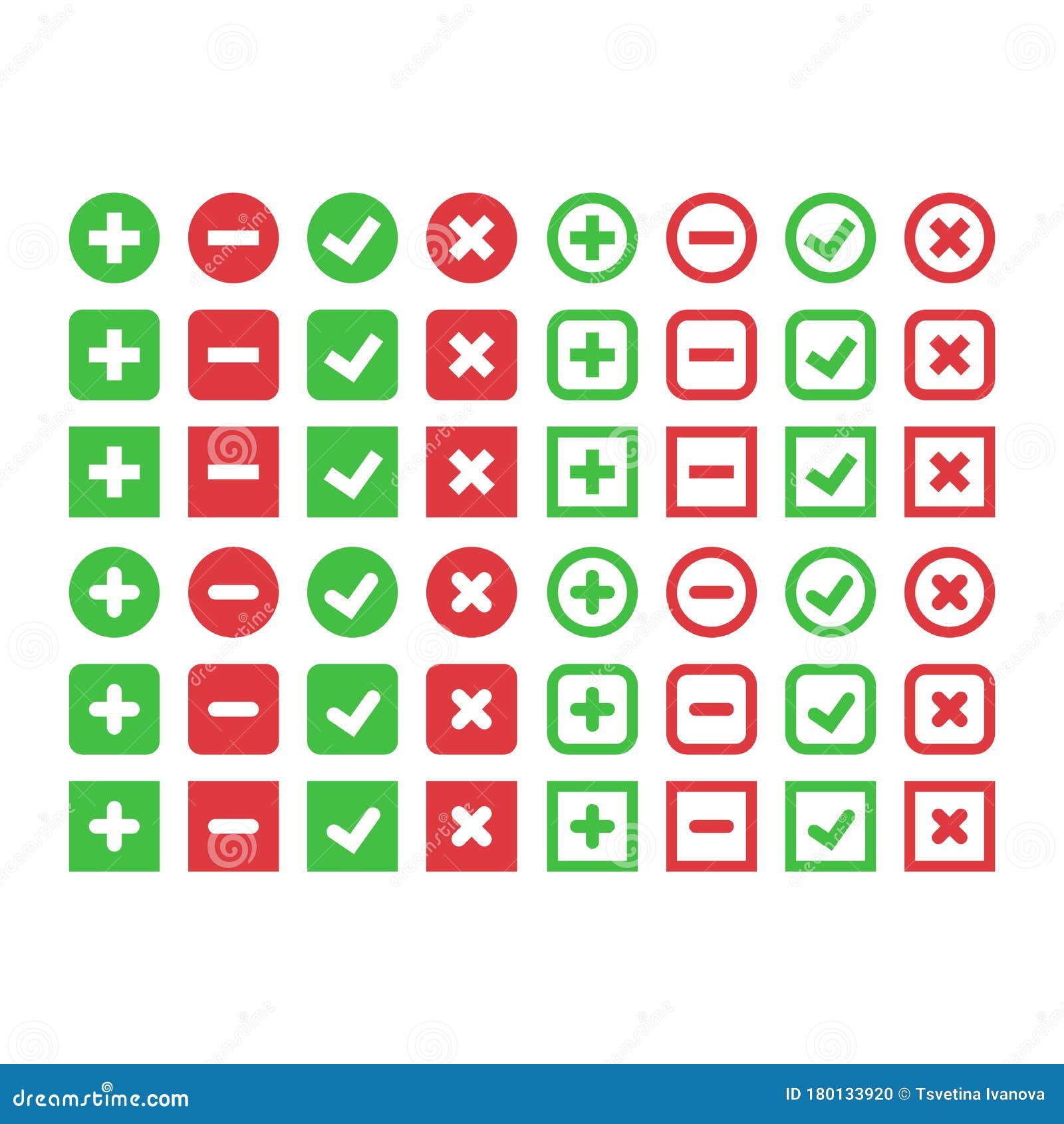 Tick, Cross, Plus and Minus Red and Green Isolated Vector Icon Set ...