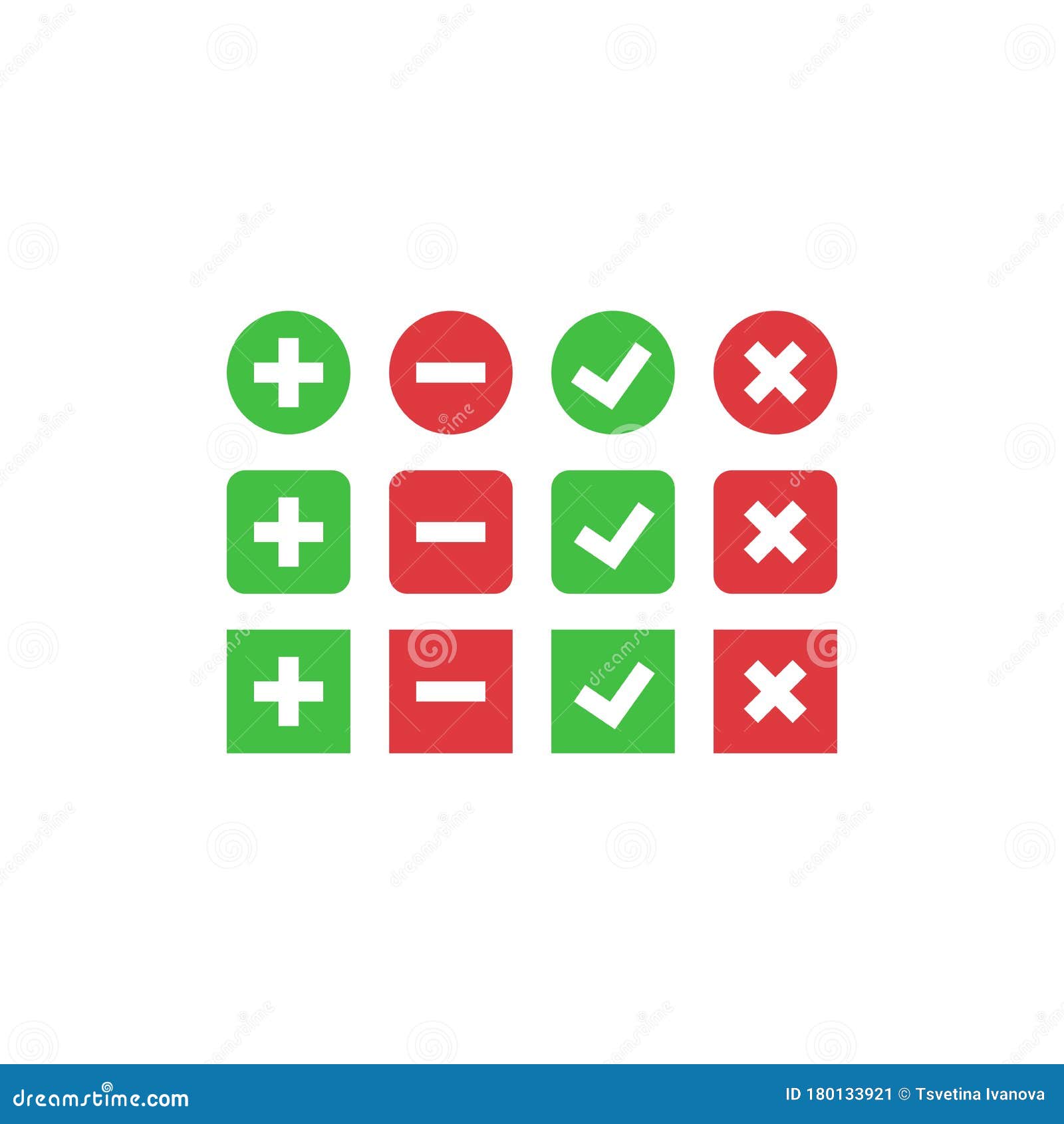 Tick, Cross, Plus and Minus Red and Green Isolated Vector Icon Set ...