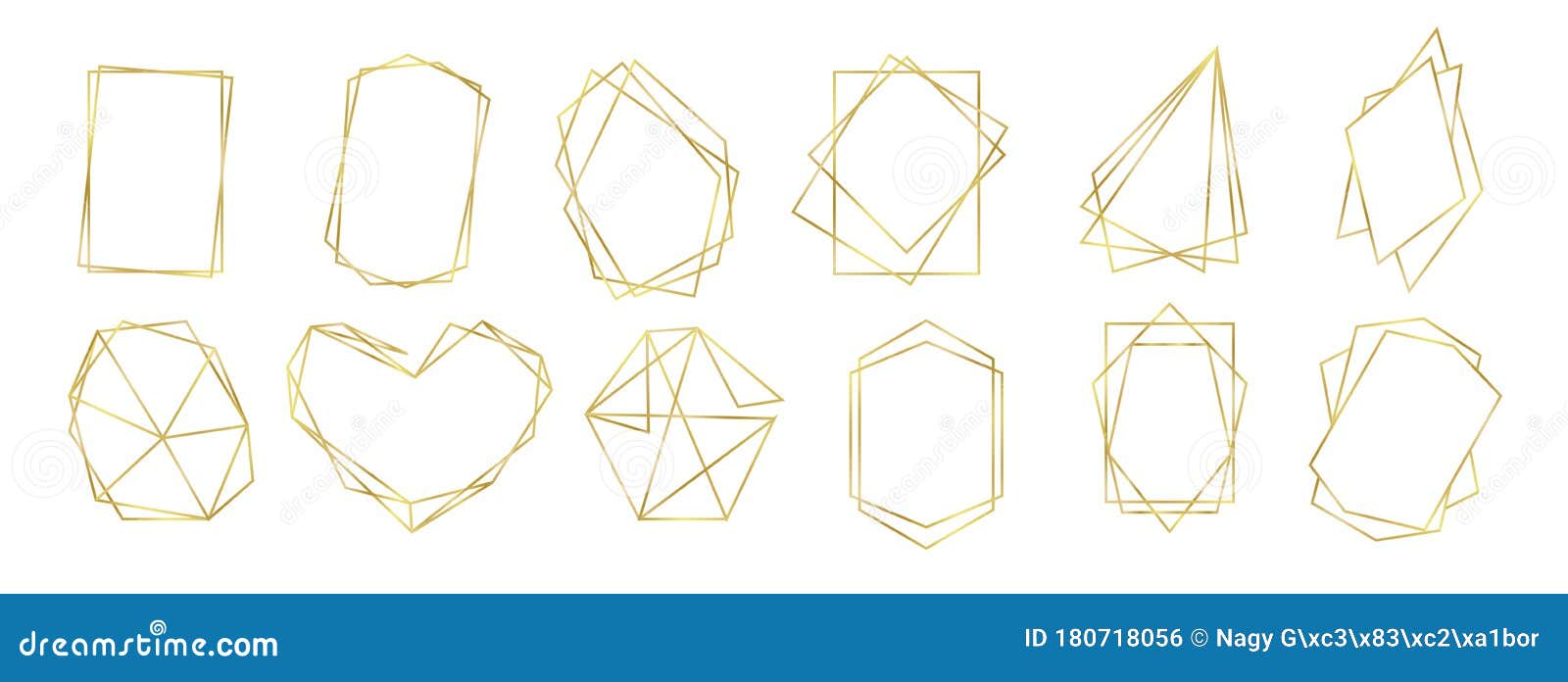 GOLDEN LINE POLYGON. COLLECTION of FRAME. GRAPHIC ELEMENTS Stock Vector ...