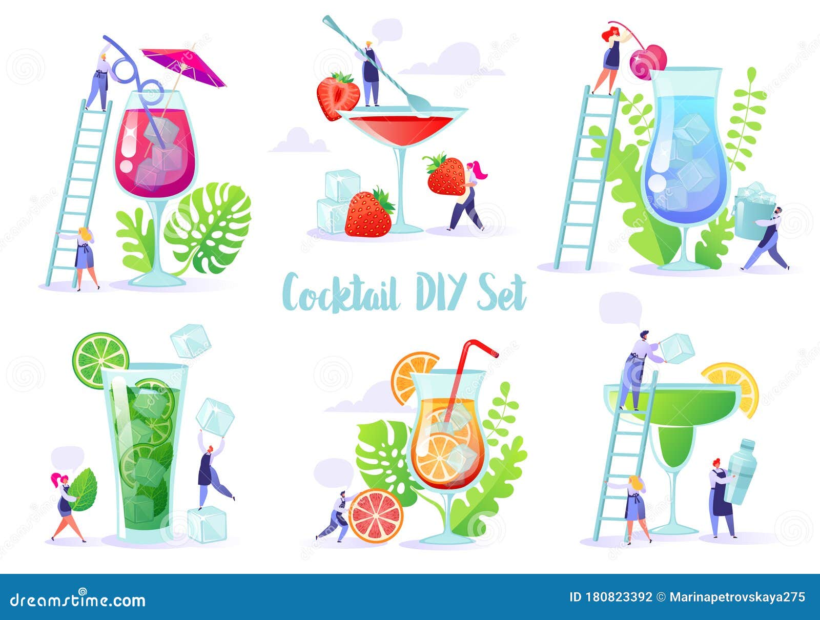 DIY Homemade Cocktail Recipes with Tropical Leaves and Fruits. Stock ...