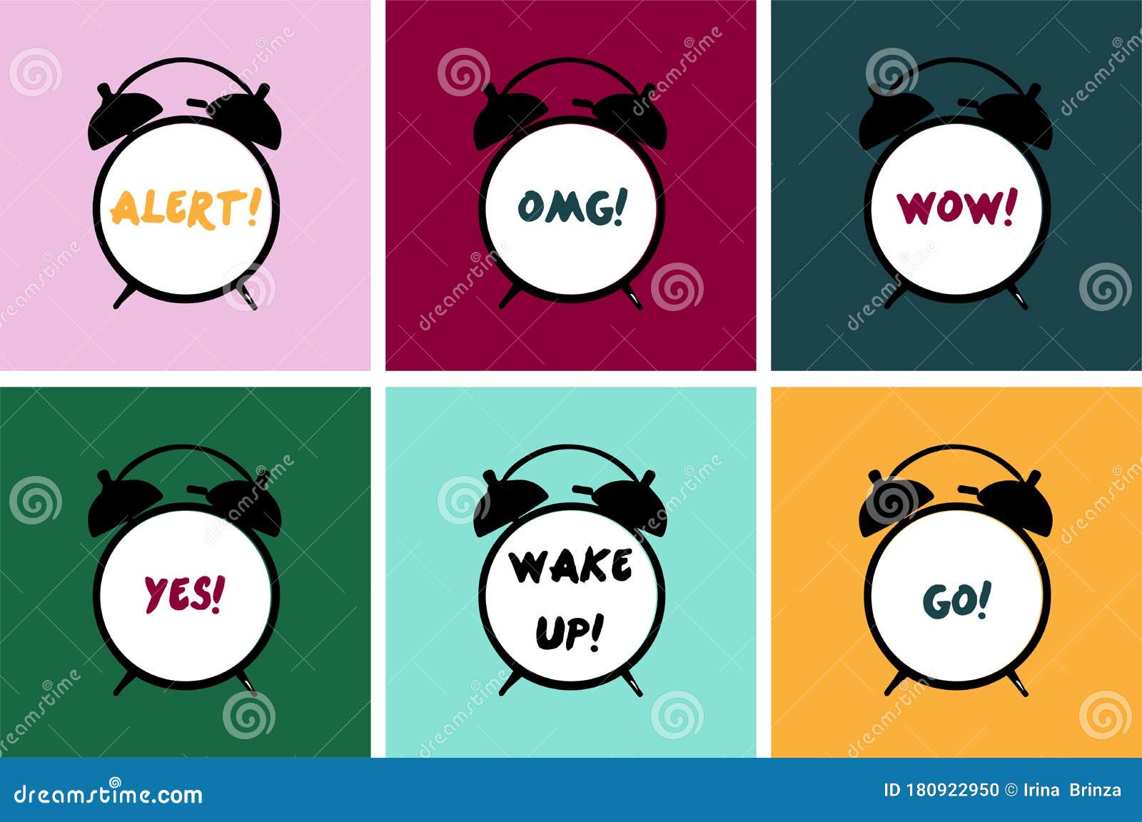 Different Clock Time Colored Alert Wow Go Wake Up Yes Alarming Stock ...