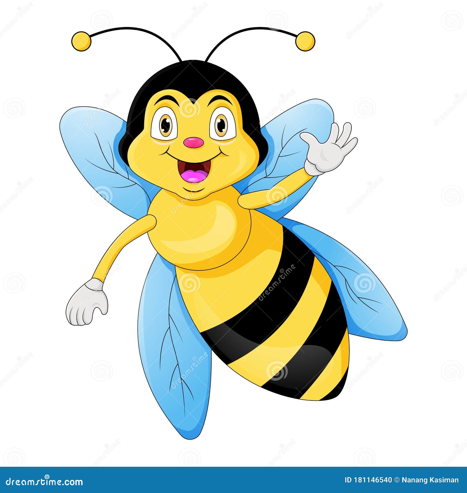 Cute Bee Cartoon Waving Hand Stock Vector - Illustration of graphic ...