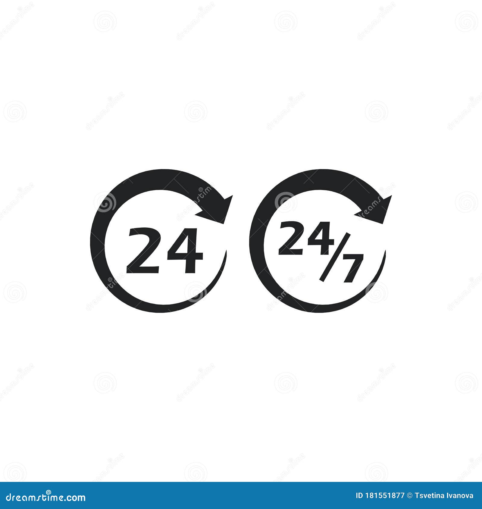 Twenty Four Seven Circle Arrow Black Isolated Vector Icon. Stock Vector ...