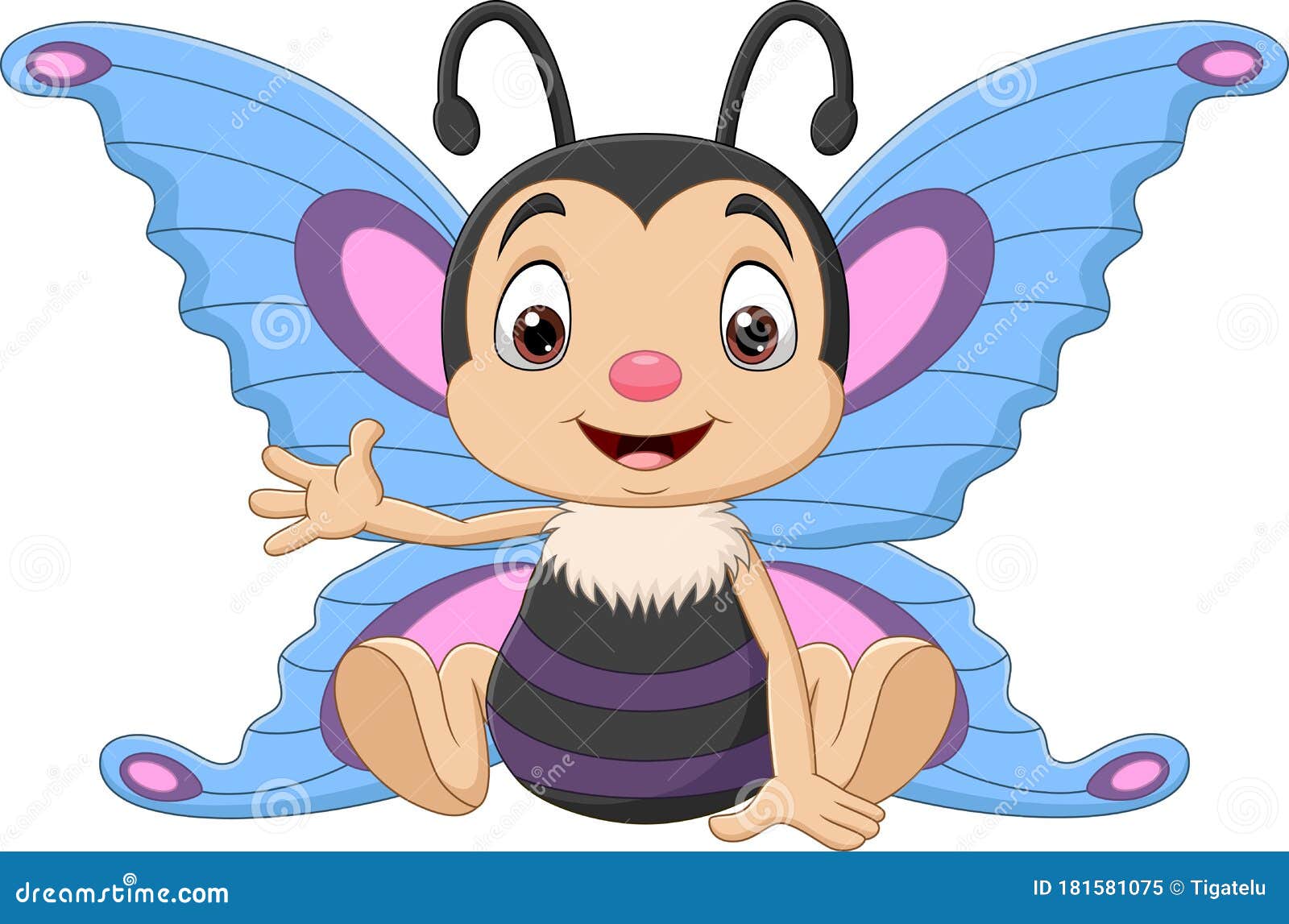 Cartoon Funny Butterfly Sitting and Waving Stock Vector - Illustration ...