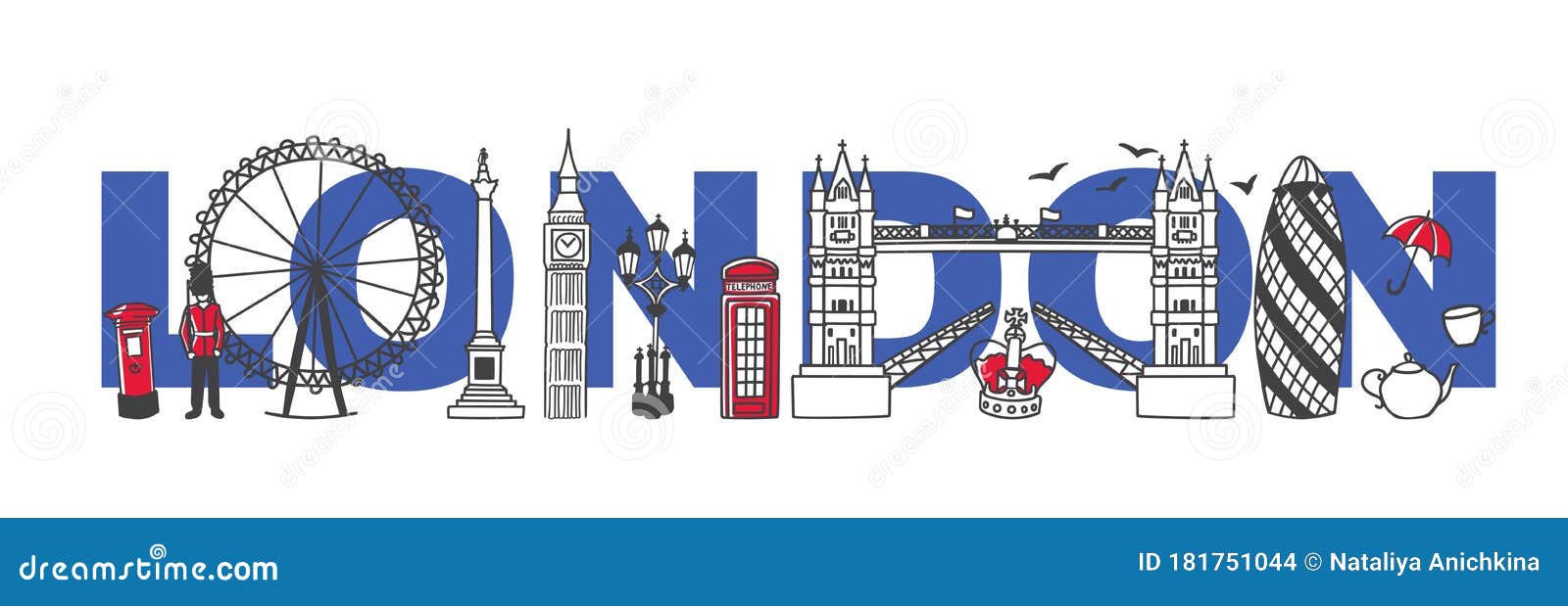 Vector Illustration Symbols of London, the United Kingdom. Editorial ...