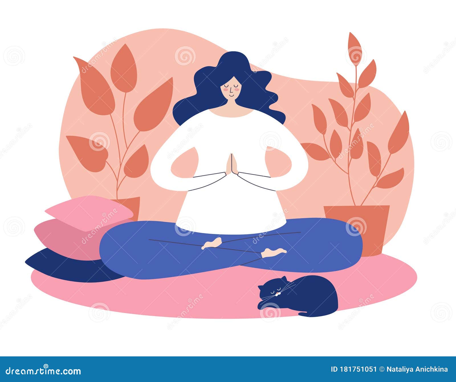 Woman Meditating Calmly At Home. Cartoon Vector | CartoonDealer.com ...