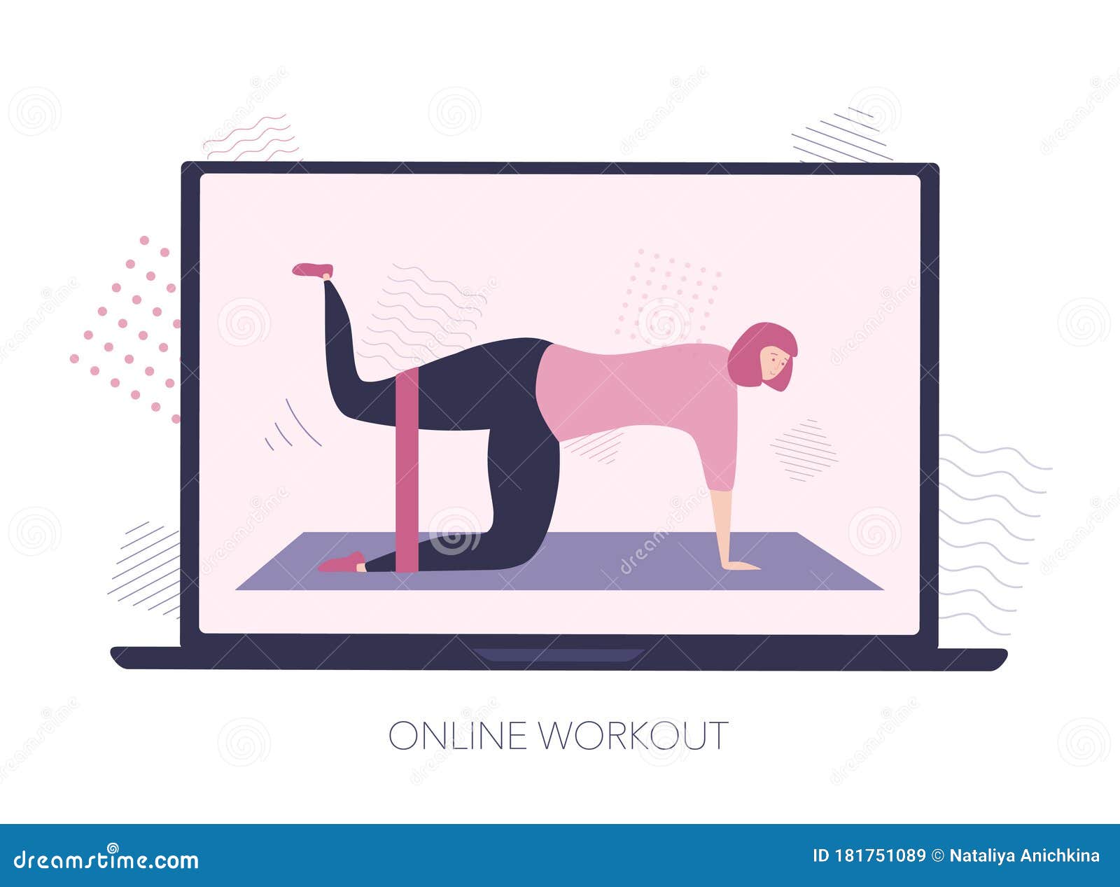 Online Workout on the Laptop Screen. Stock Vector - Illustration of ...