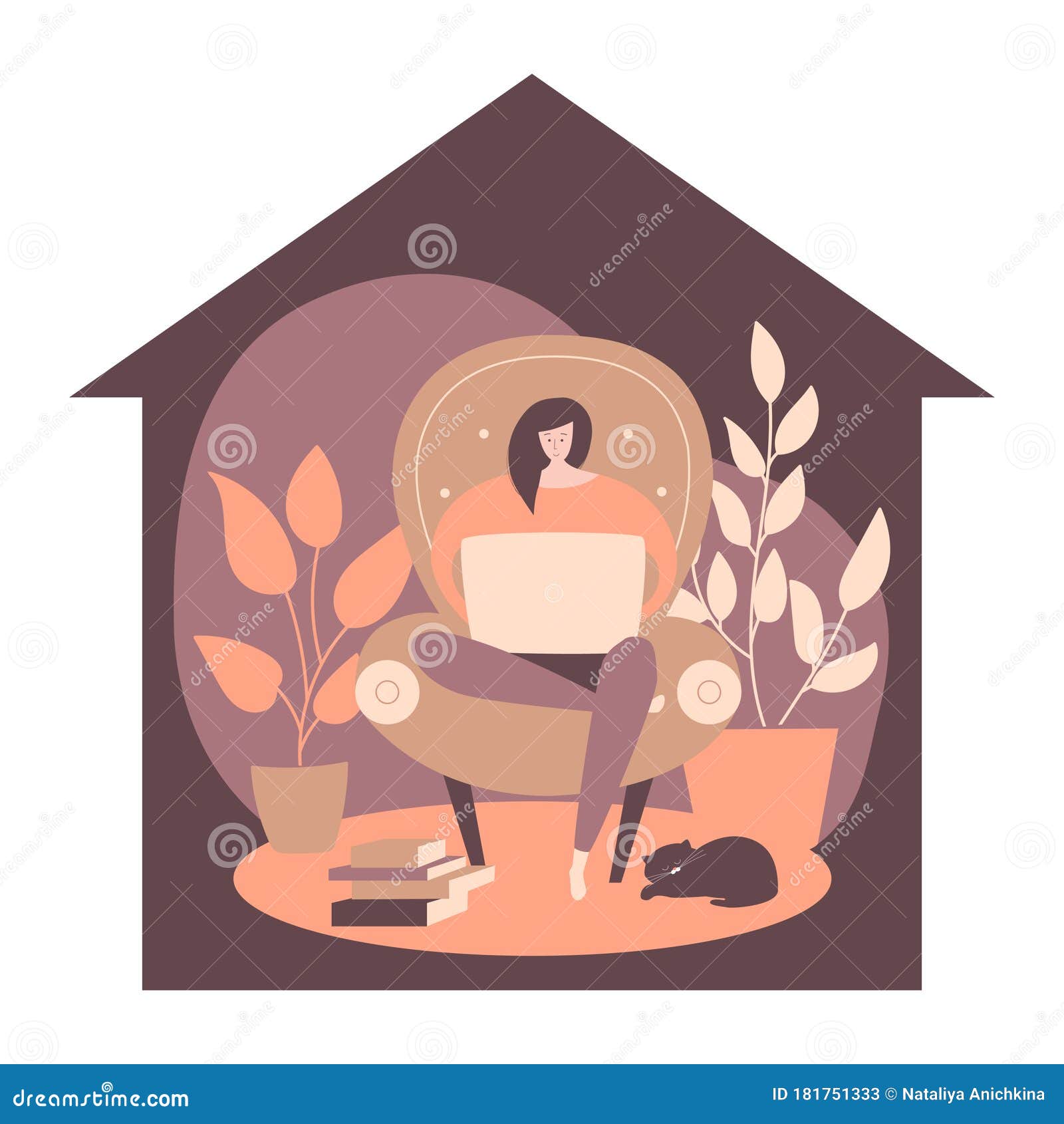 Woman Relaxing on the Couch with a Laptop . Stock Vector - Illustration ...