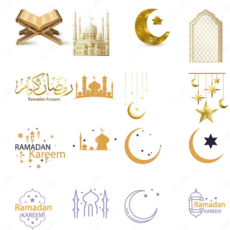 Set of Emblems for Islamic Holy Ramadan Traditions Stock Vector ...