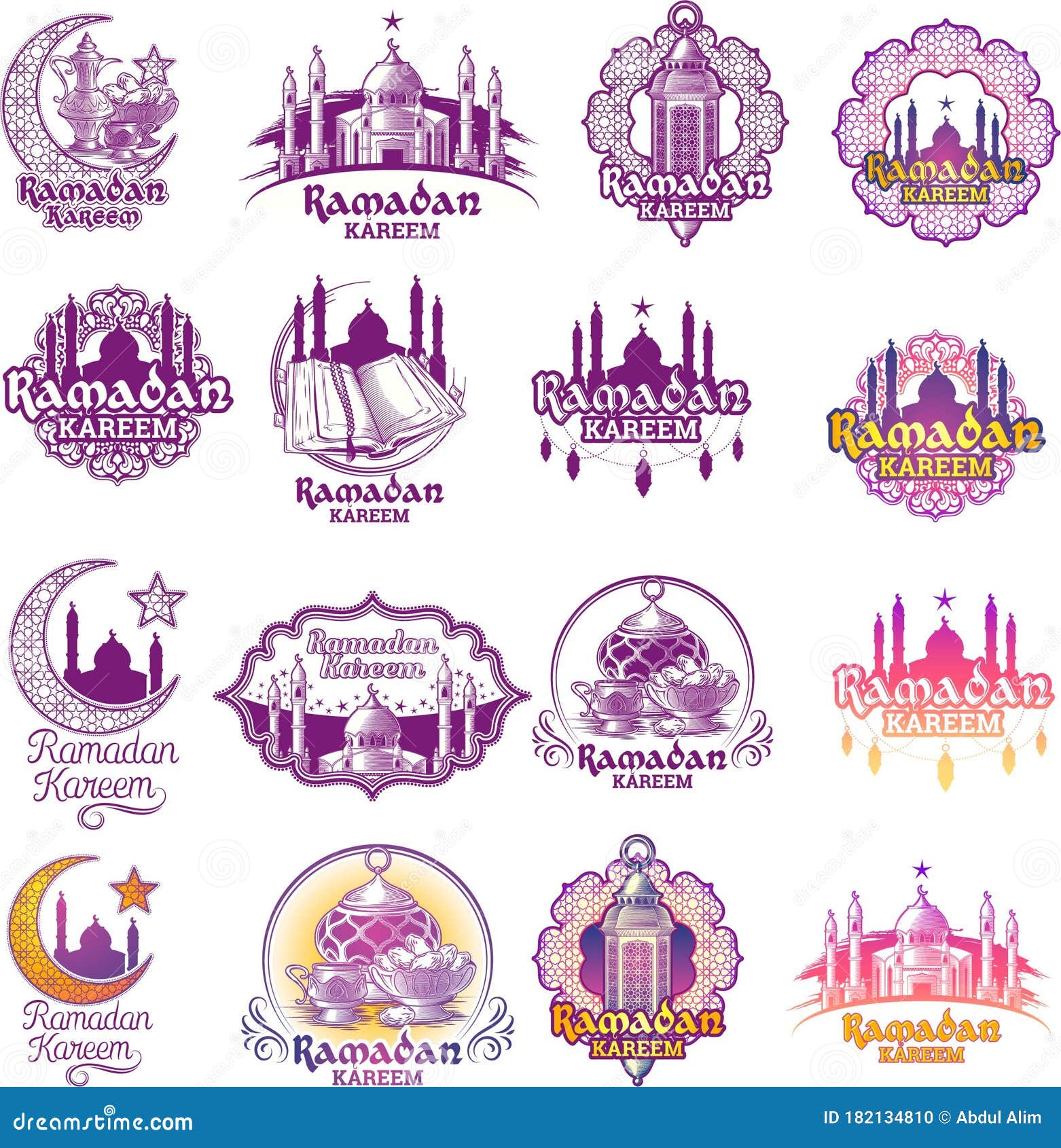 Set of Emblems for Islamic Holy Ramadan Traditions Stock Vector ...