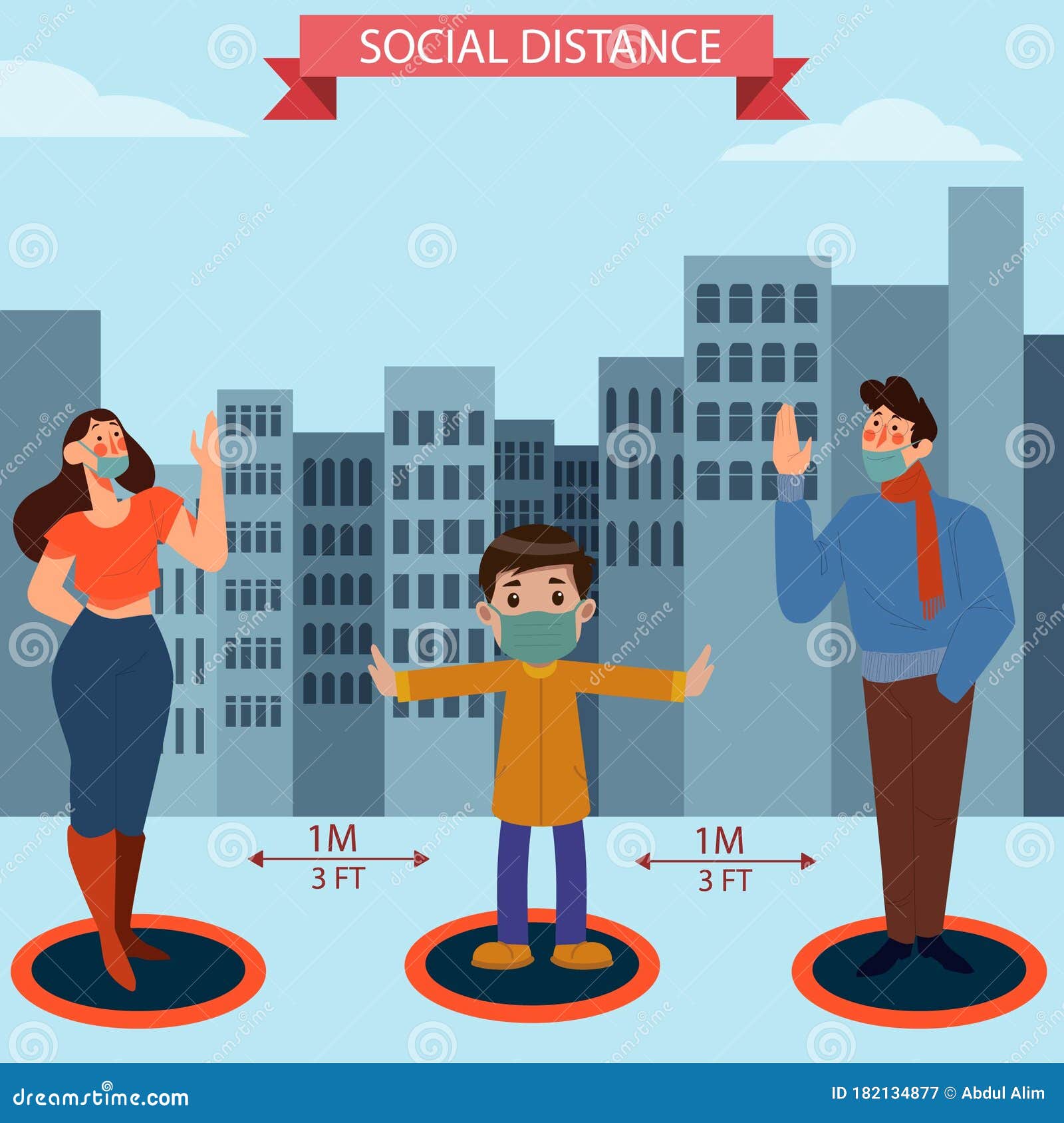 Keep the 1 meter distance stock vector. Illustration of building ...