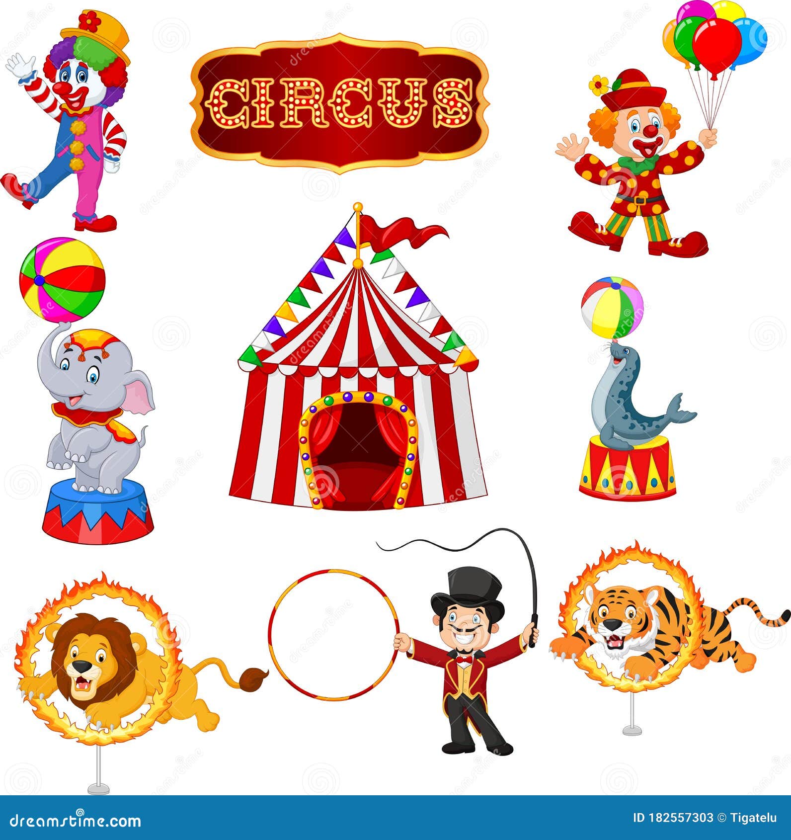 Set of Circus Cartoon Artists and Animals Stock Vector - Illustration ...