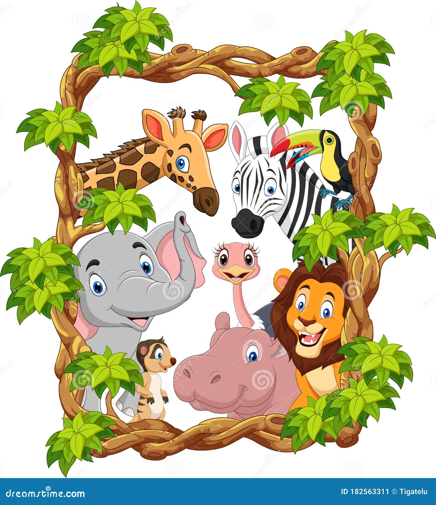 Cartoon Collection Happy Zoo Animals Stock Vector - Illustration of ...
