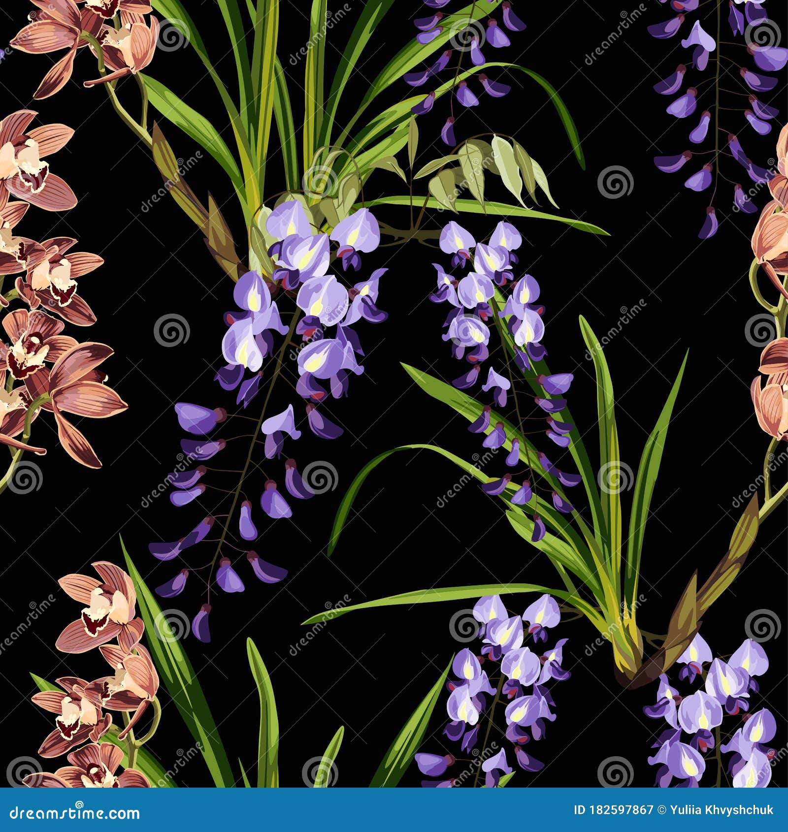 Wisteria Flowers and Orchid Brown. Passiflora, Wisteria and Tropical ...
