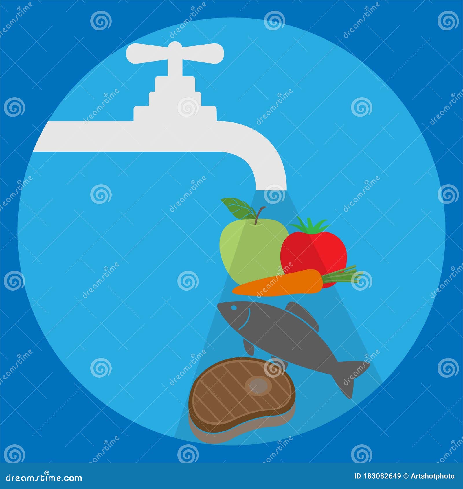 Washing Vegetables, Fruits, Fish and Meat Stock Vector - Illustration ...
