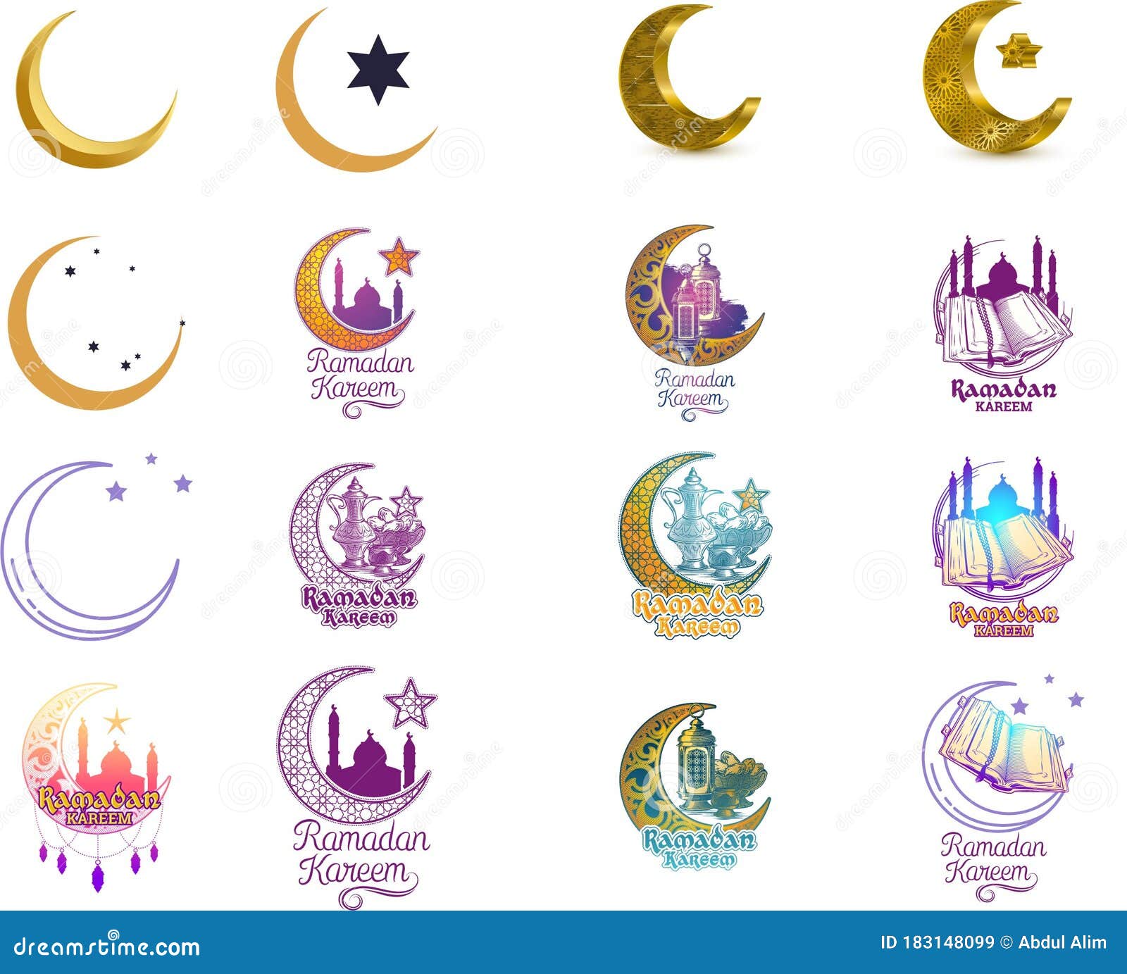 Set of Emblems for Islamic Holy Ramadan Traditions Stock Vector ...