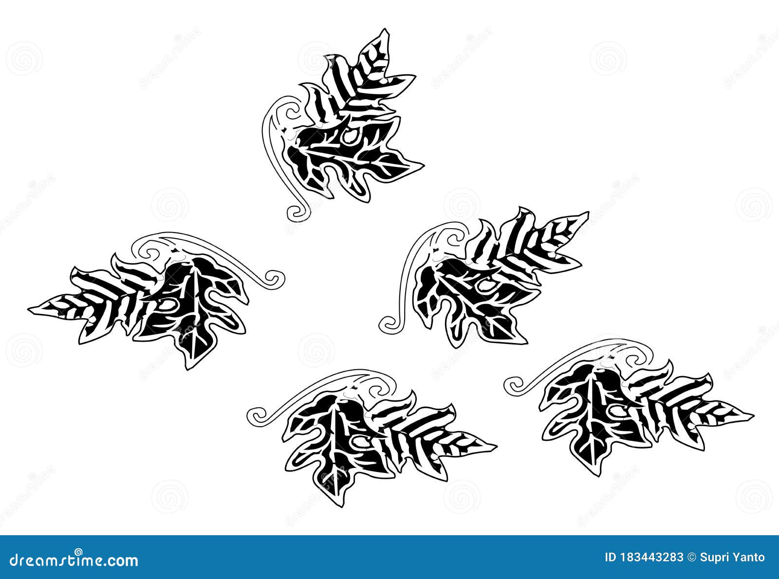Batik Leaf Motif Design, Set of Vector Illustration. Stock Vector ...
