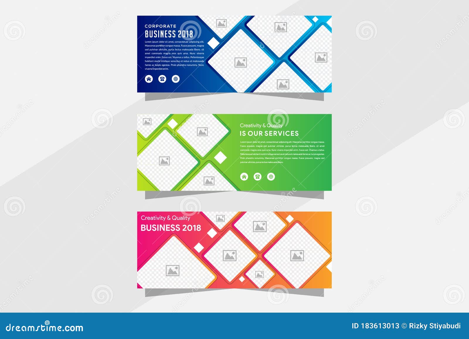 Gradient Blue, Orange, Pink and Green Vector Web Banners with Place for ...