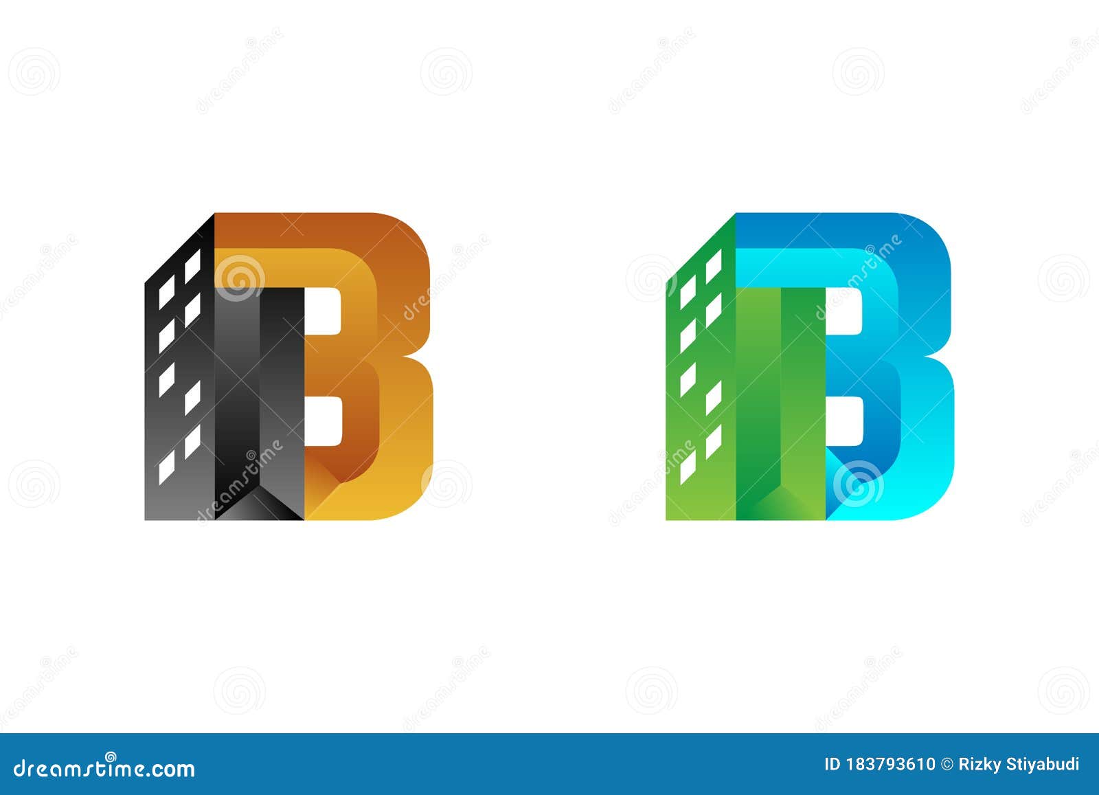 Letter B Combined Building Logo Design Template. Gradient Green, Blue ...