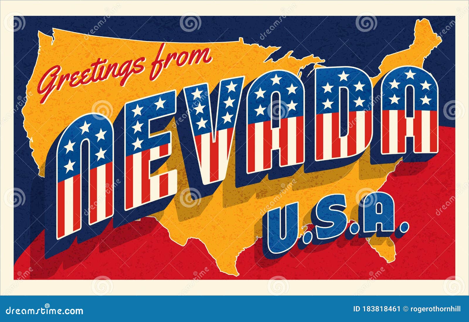 Nevada USA. Retro Style Postcard with Patriotic Stars and Stripes ...