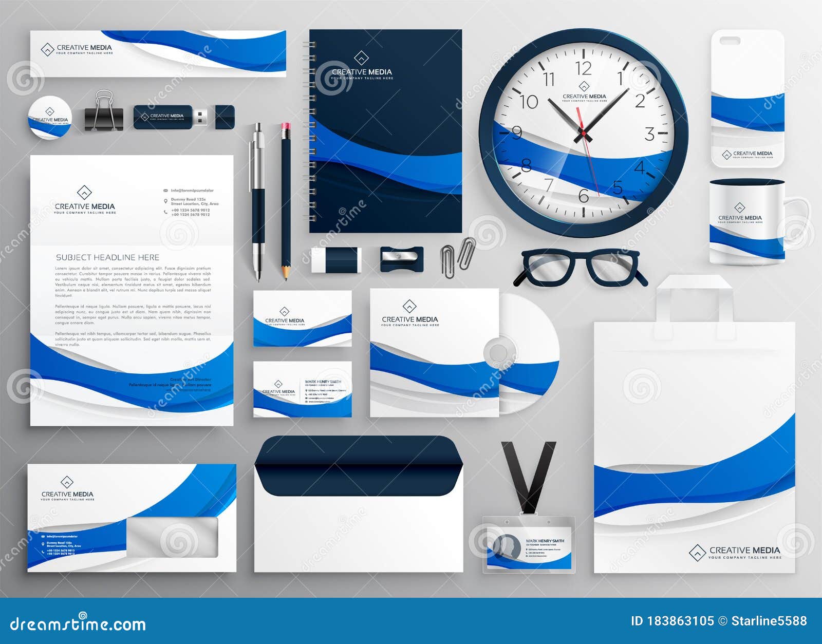 Abstract Blue Business Collateral Set Design Stock Vector ...