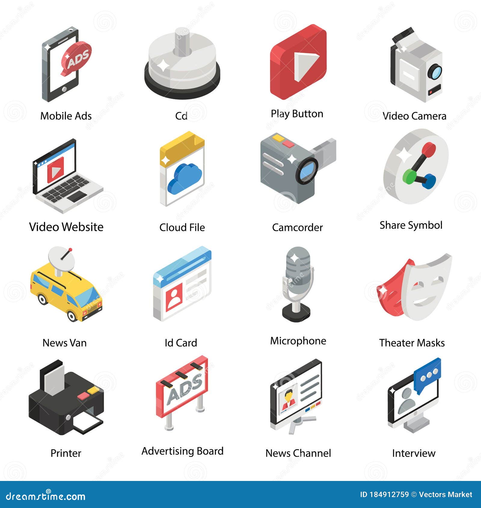 Pack of Cinematography Isometric Icons Stock Vector - Illustration of ...