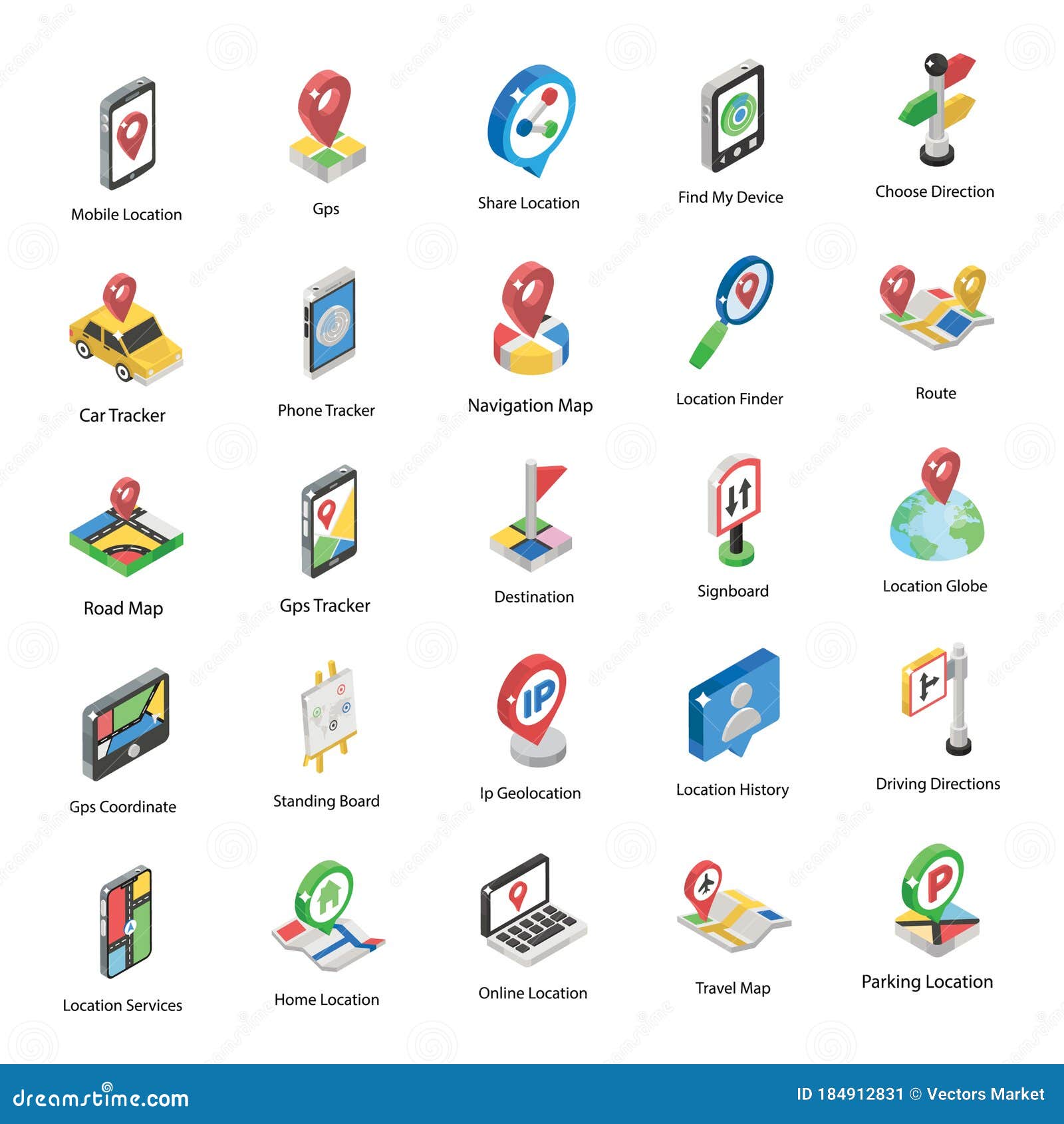 Gps Location Isometric Icons Pack Stock Vector - Illustration of ...