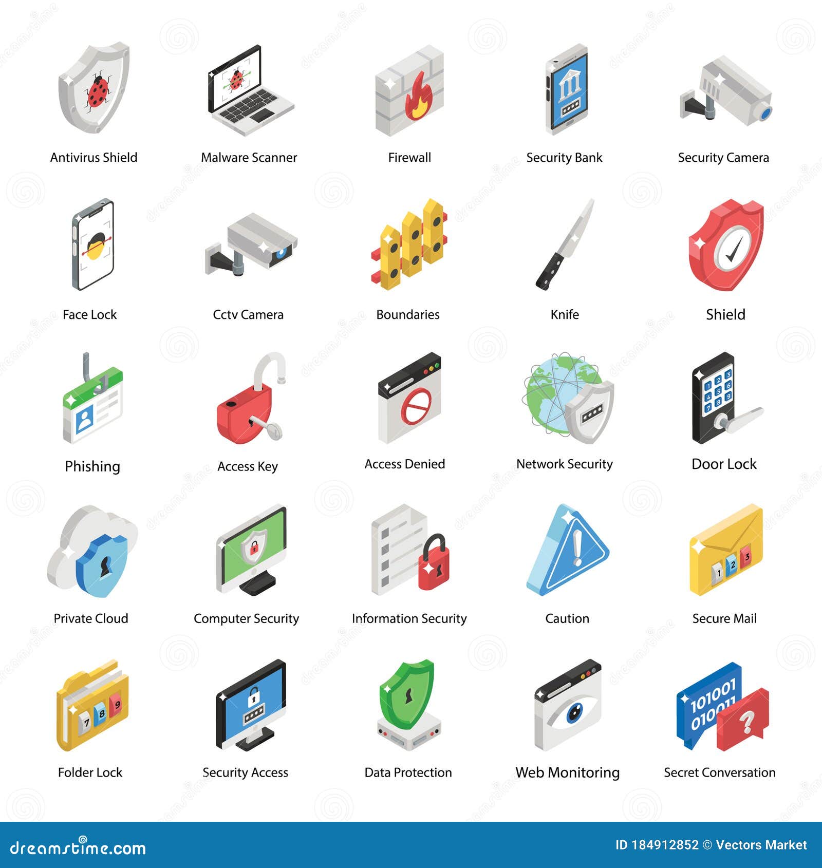 Pack of Security Isometric Icons Stock Vector - Illustration of malware ...
