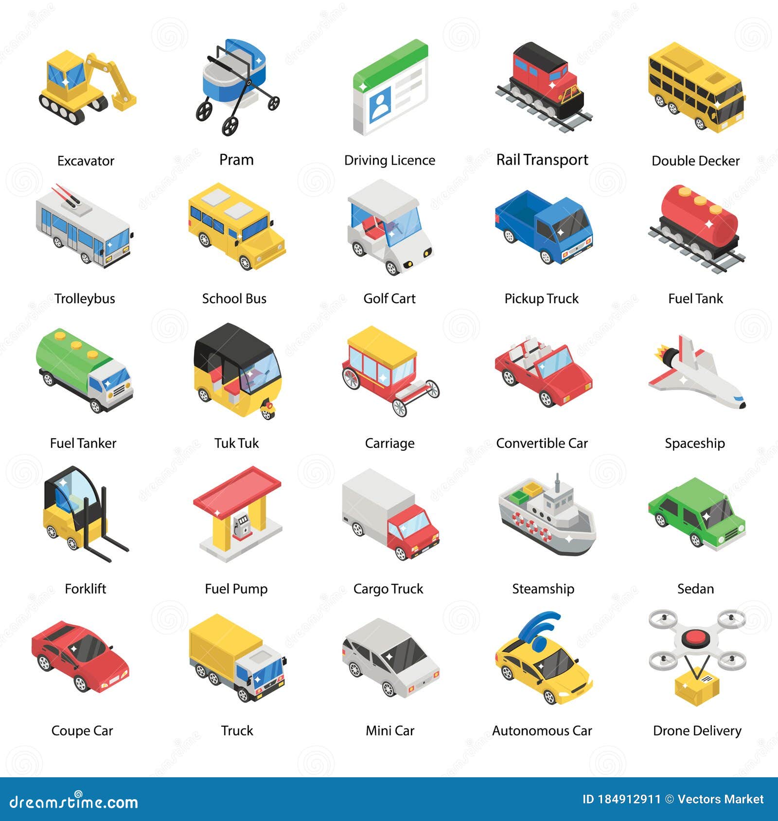 Different Means of Transportation in Isometric Style Stock Vector ...