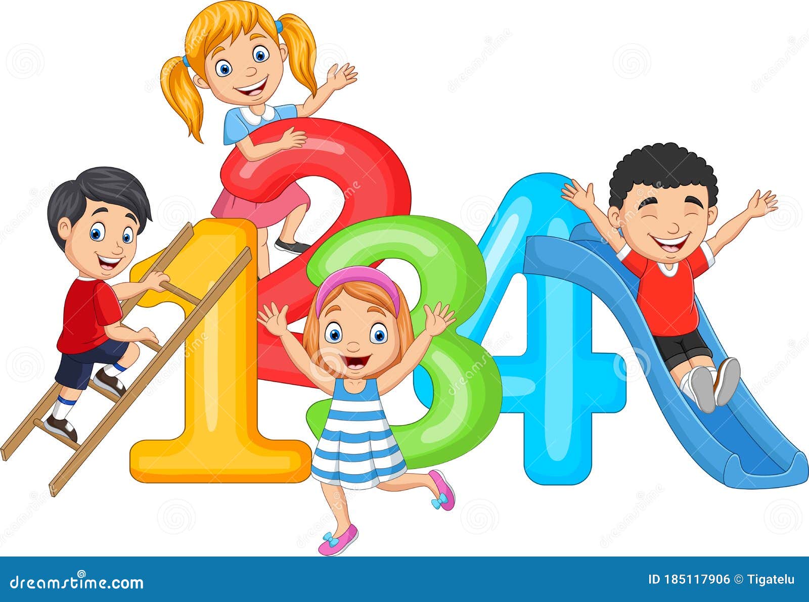 Cartoon Little Happy Children With Numbers Vector Illustration ...