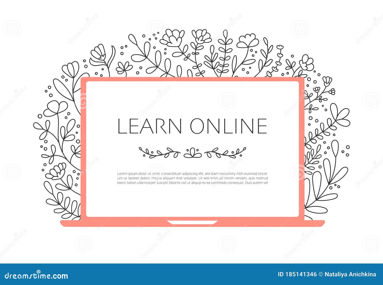 Learn Online on the Laptop. Computer with Beautiful Floral Pattern ...