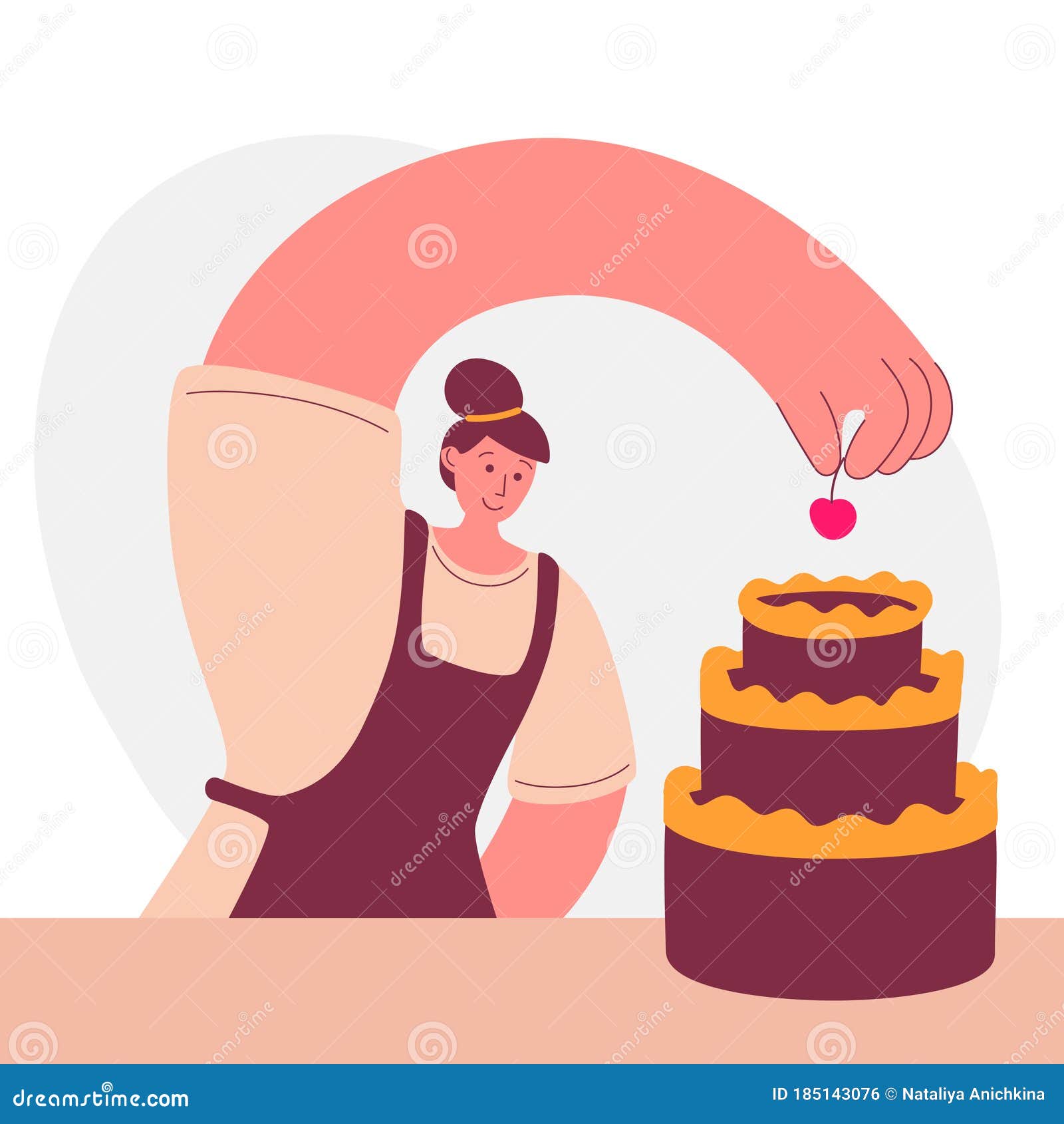 Woman Cooking a Cake at Home. Young Woman Decorates a Baked Cake with a ...