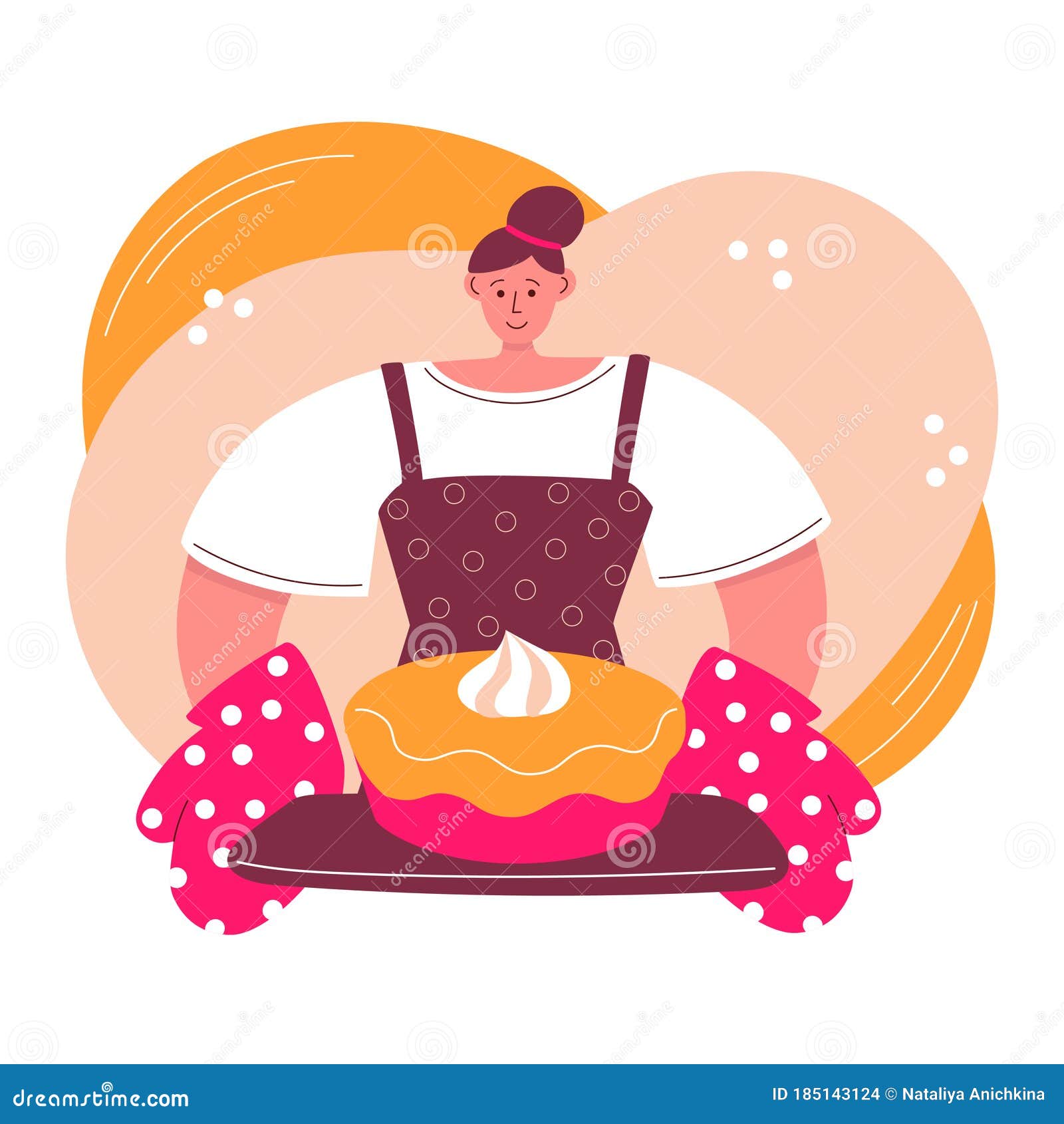 Woman baking pie at home. stock vector. Illustration of delicious ...