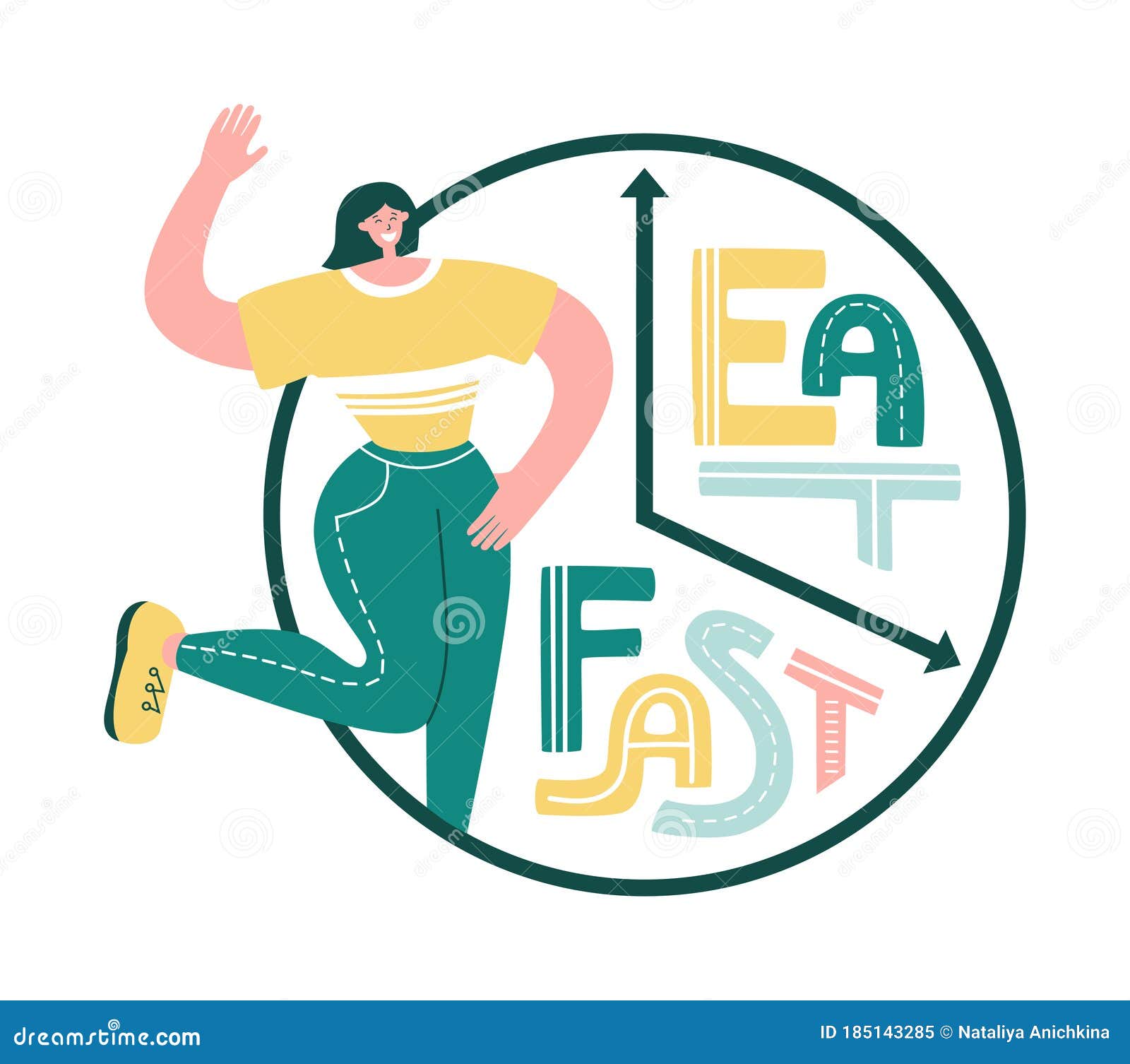 Intermittent Fasting. Happy Smiling Woman and Eat and Fast Phrase Stock ...