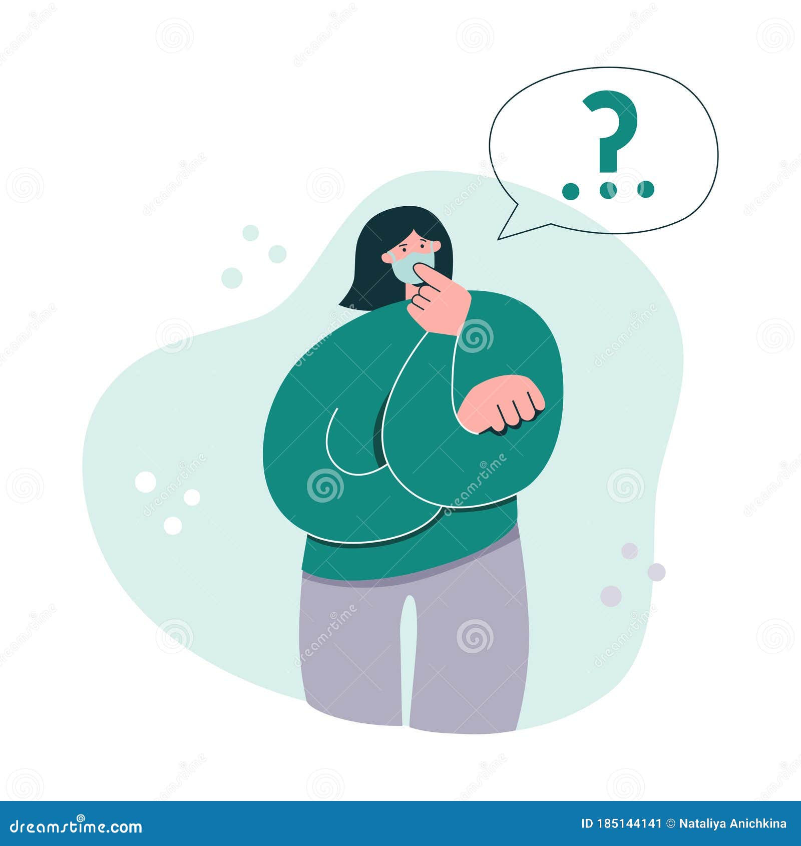 Woman Thinking in a Face Mask. Stock Vector - Illustration of confuse ...