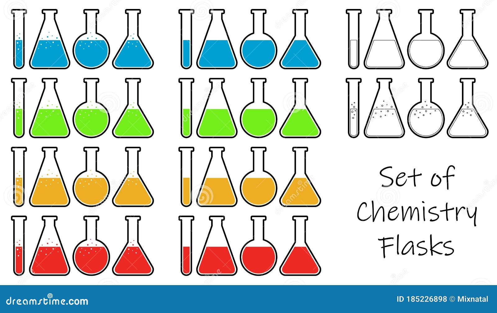 Set of Colored Chemistry Flasks. Stock Vector - Illustration of ...
