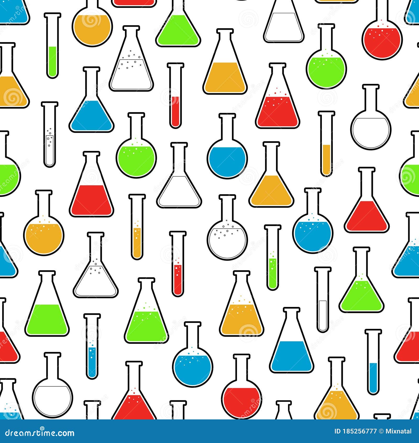 Seamless Pattern with Colored Chemistry Flasks. Stock Vector ...