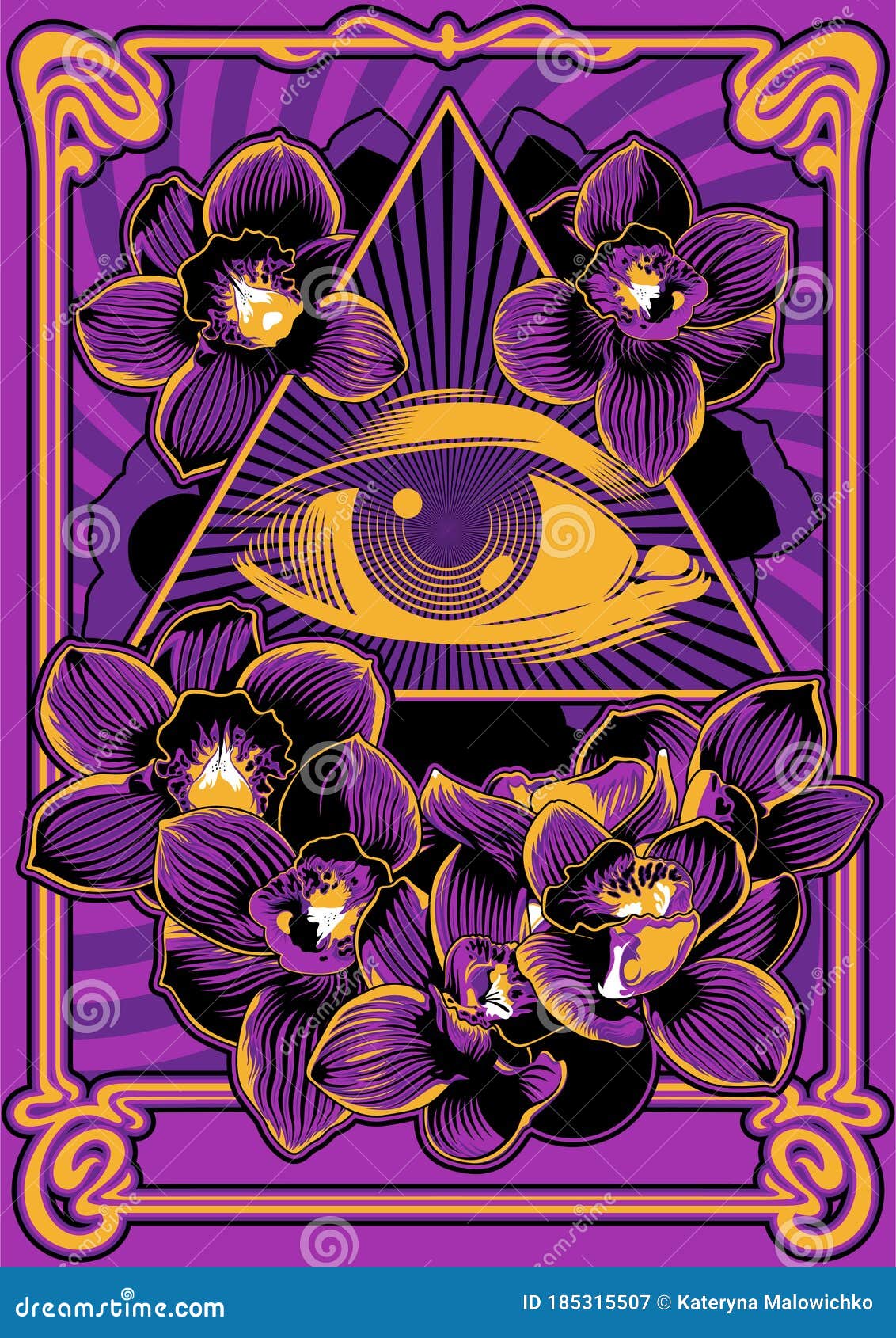 Psychedelic Art Poster Orchids and Eye Triangle Stock Vector ...