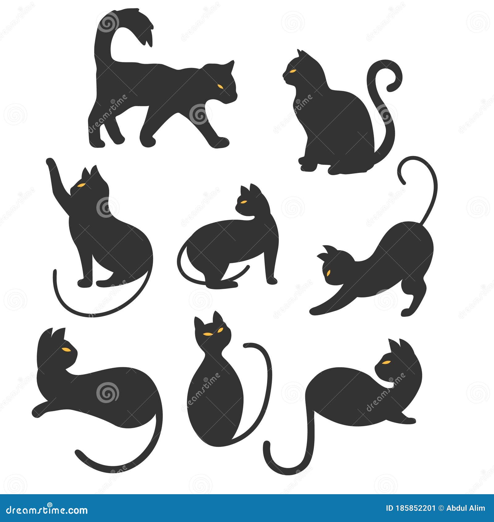Lots Of Cats Outline, Isolated In Different Poses Vector Illustration ...