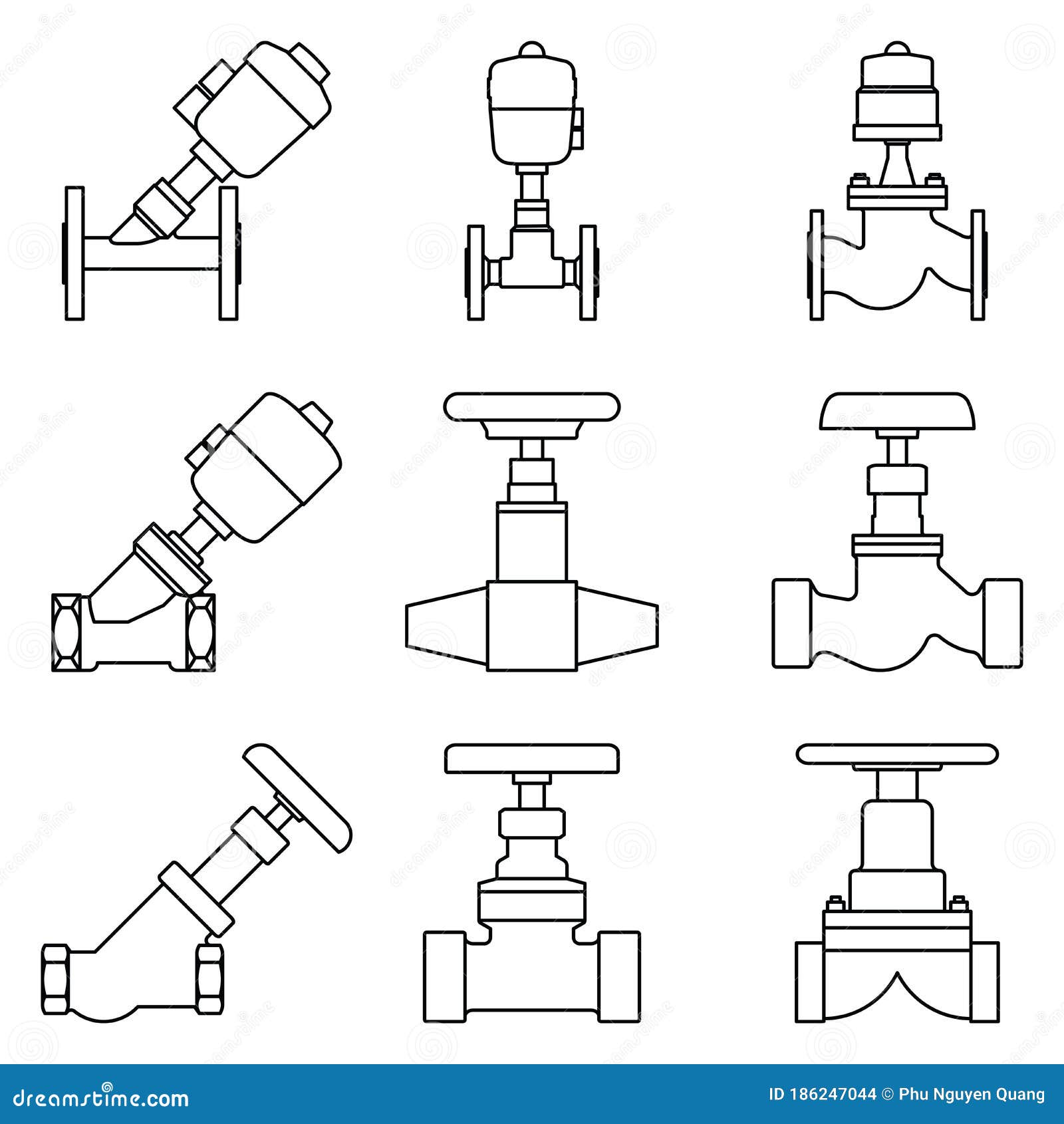 Set of Industrial Valves Icons. Thin Line Vector Stock Vector ...