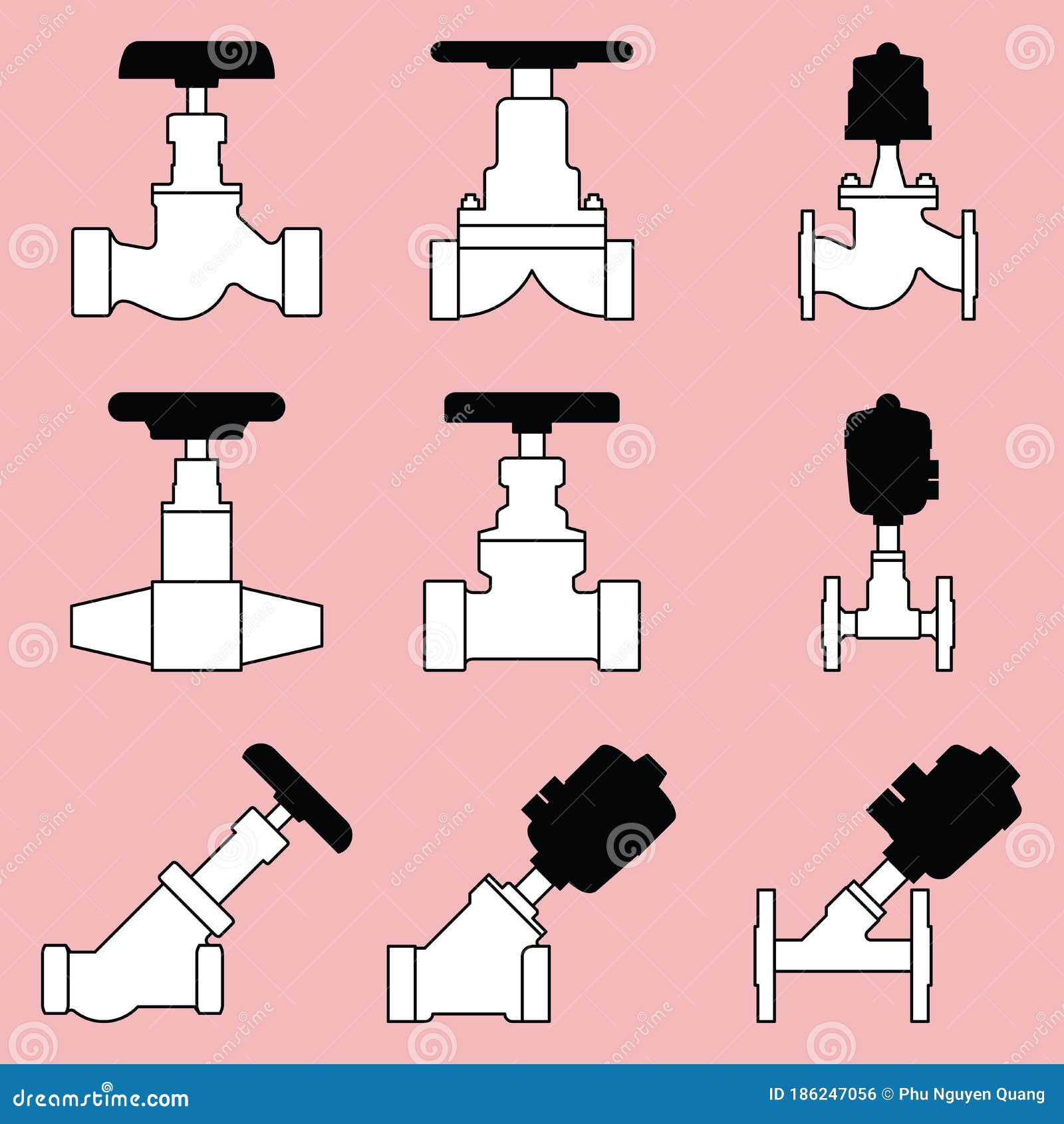 Set of Industrial Valves Icons. Flat Vector Stock Vector - Illustration ...