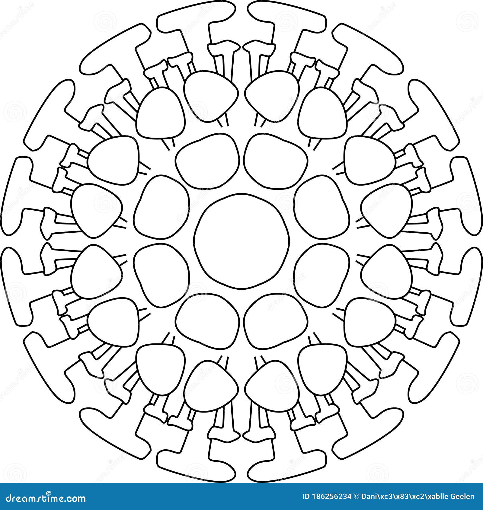 Mandala, Flat Drawing of Corona Virus, Covid-19 Doodle, Vector Drawing ...