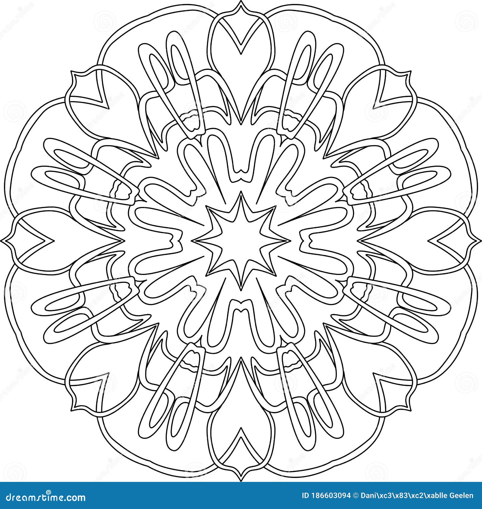 Mandala, Star Ice Flake Ribbon Scribble Drawing Doodle, Vector Drawing ...