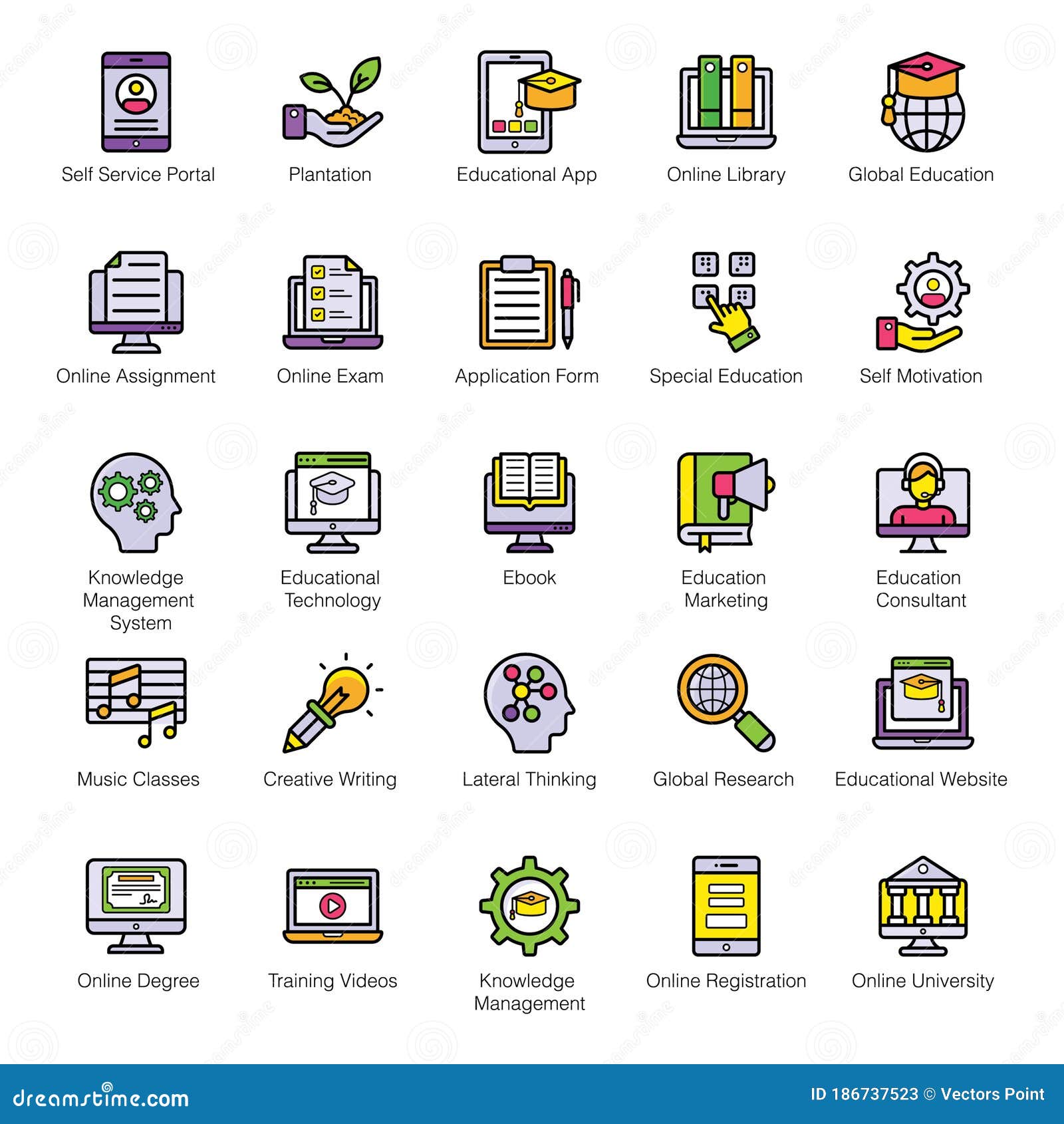 Modern Education Tools Flat Icons Pack Stock Vector - Illustration of ...