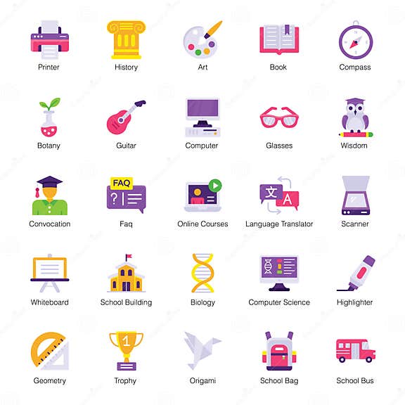 Modern Education Flat Icons Pack Stock Vector - Illustration of flat ...