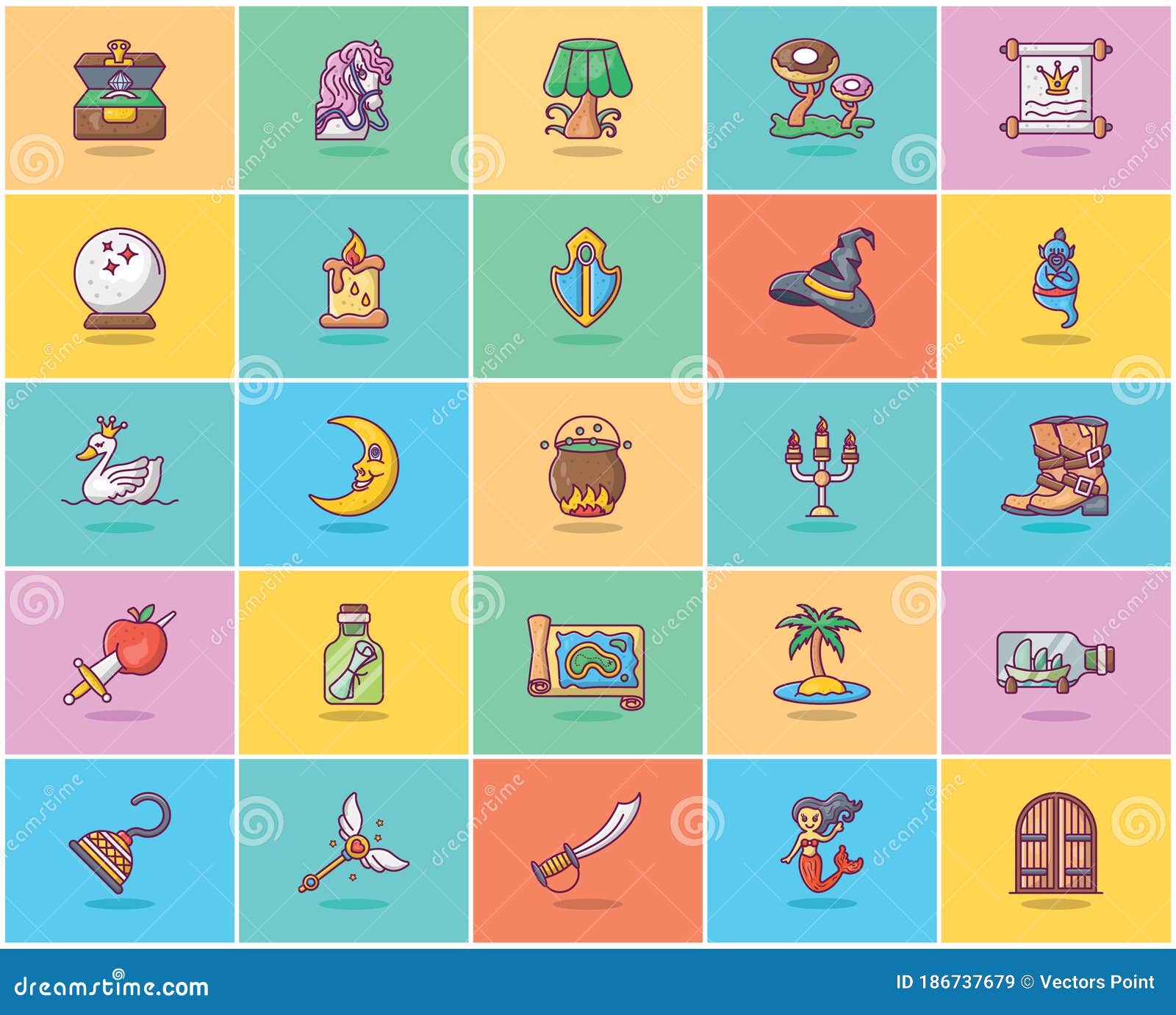 Magic Tale Flat Icons Pack stock vector. Illustration of donuts - 186737679