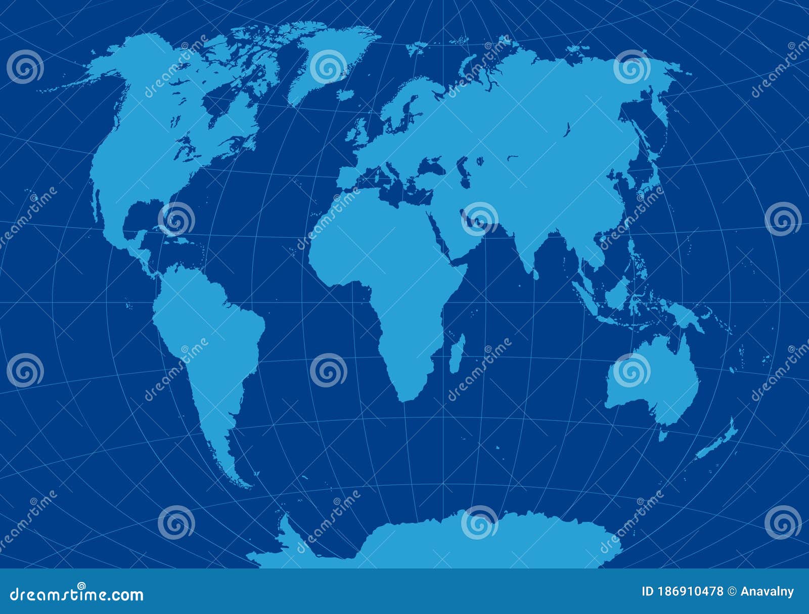 High Detailed Contour World Map with Meridians and Parallels. Stock ...