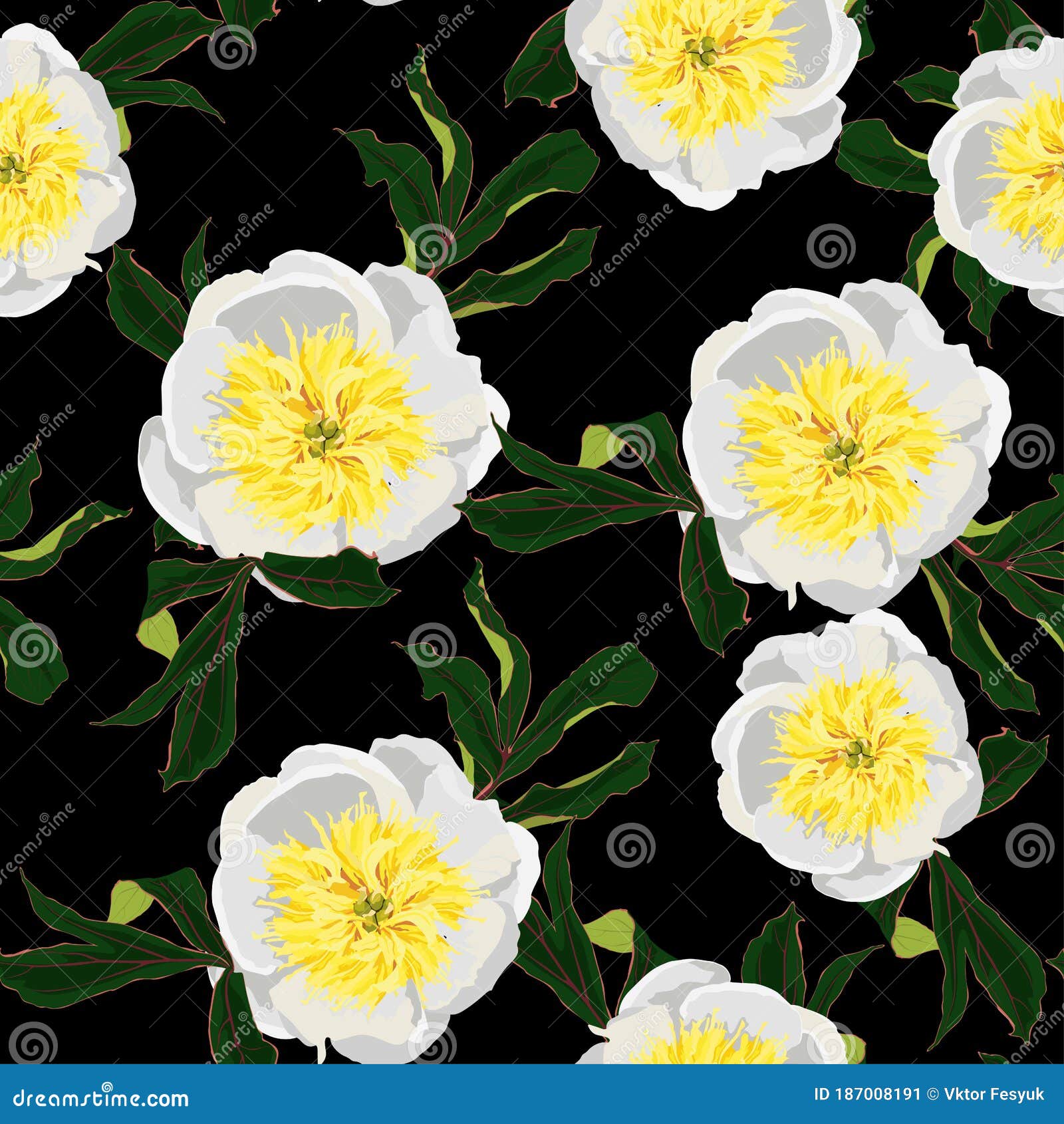 Seamless Floral Pattern with White Yellow Peonies. Design for Wallpaper ...