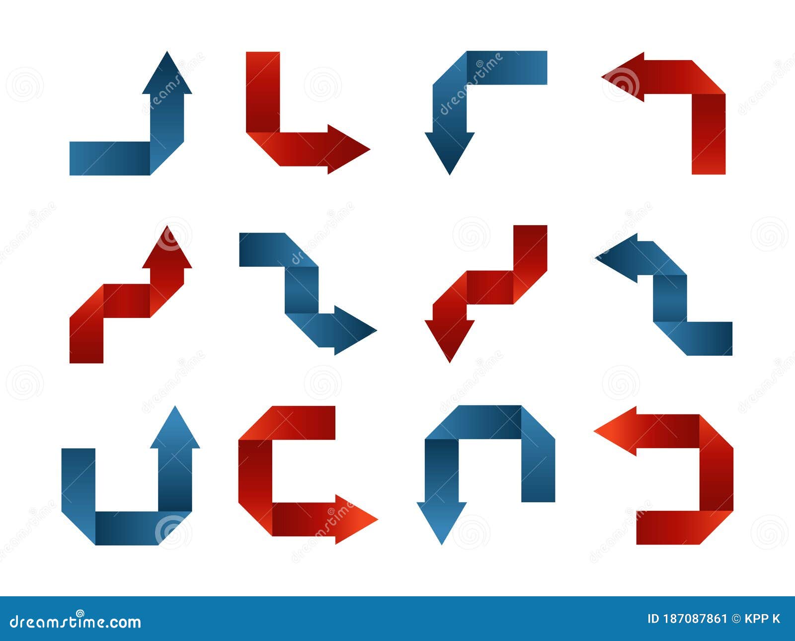 Origami Arrow Blue and Red on White Background. Set of Arrows. Vector ...